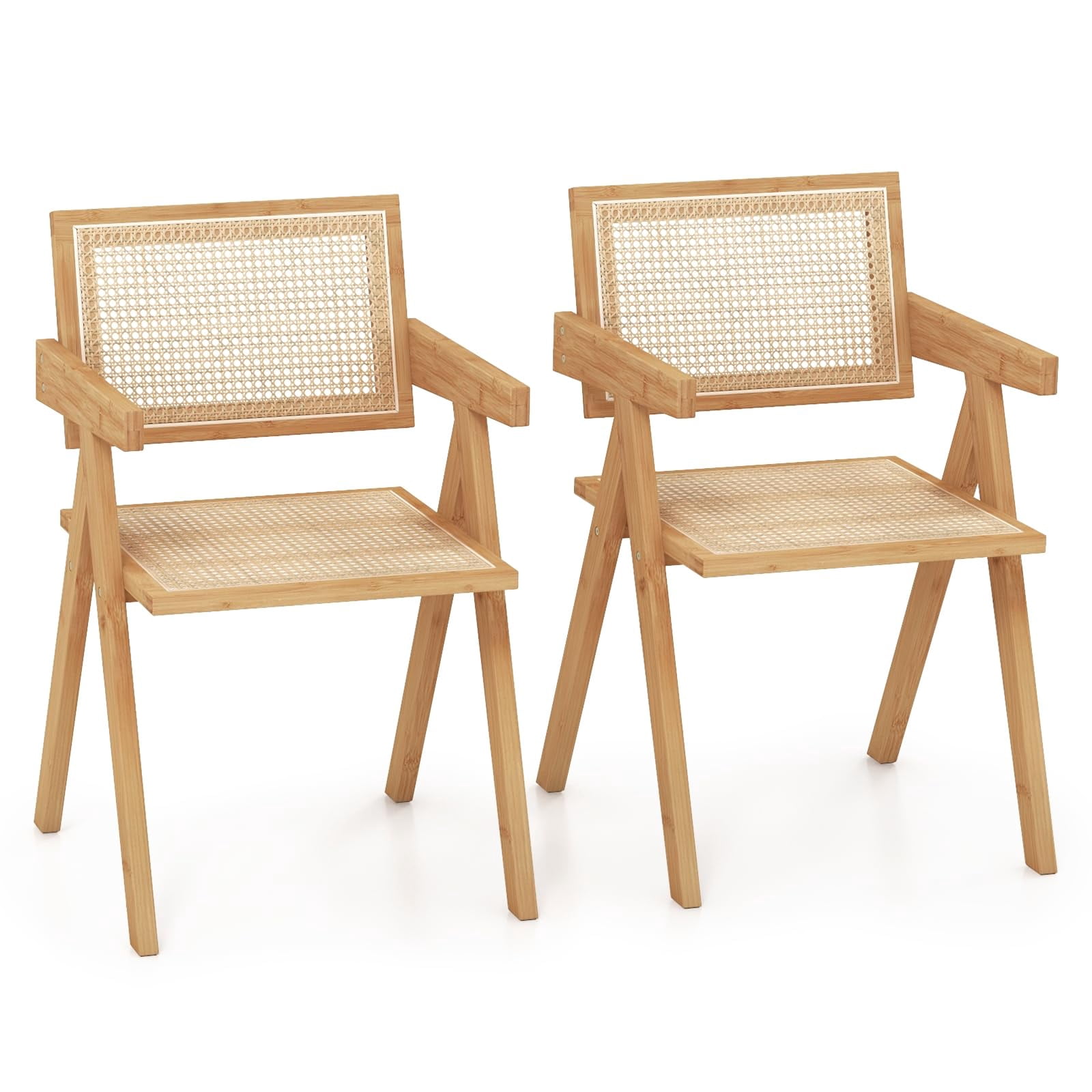 Boho Cane Dining Chairs Set of 2, Max Load 330 Lbs, Wooden Dining ...