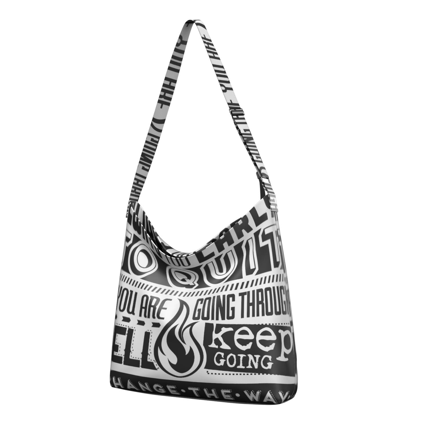 Boho Canvas Shoulder Bag with Adjustable Strap and Zipper Closure ...