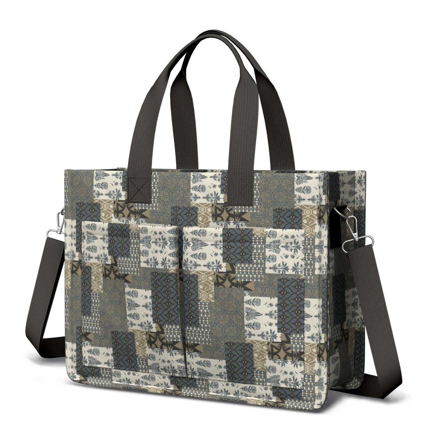 Boho Canvas Tote Bag for Women with Compartments, Large Cute Checkered ...