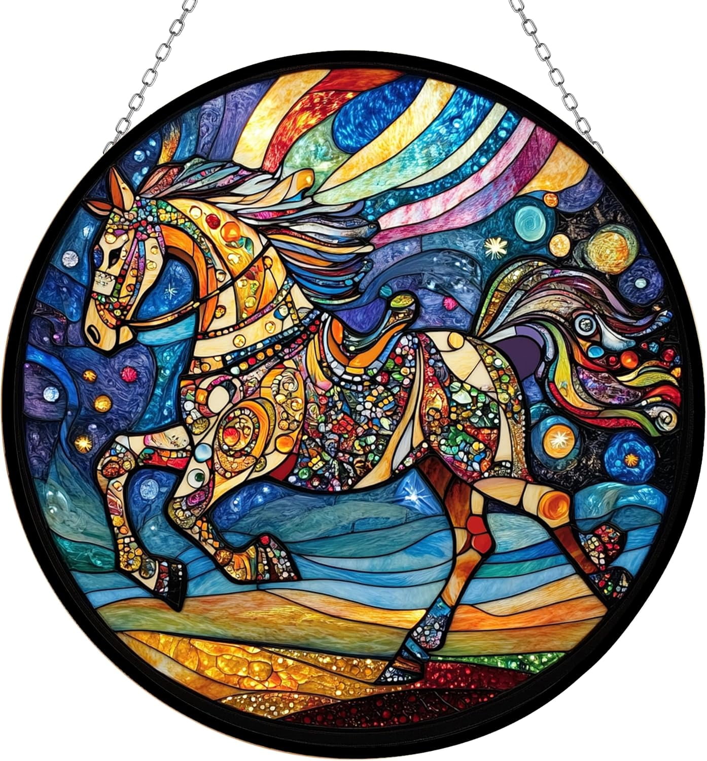 Boho Carnival Horse Stained Glass Window Hangings, Handcrafted Stained ...