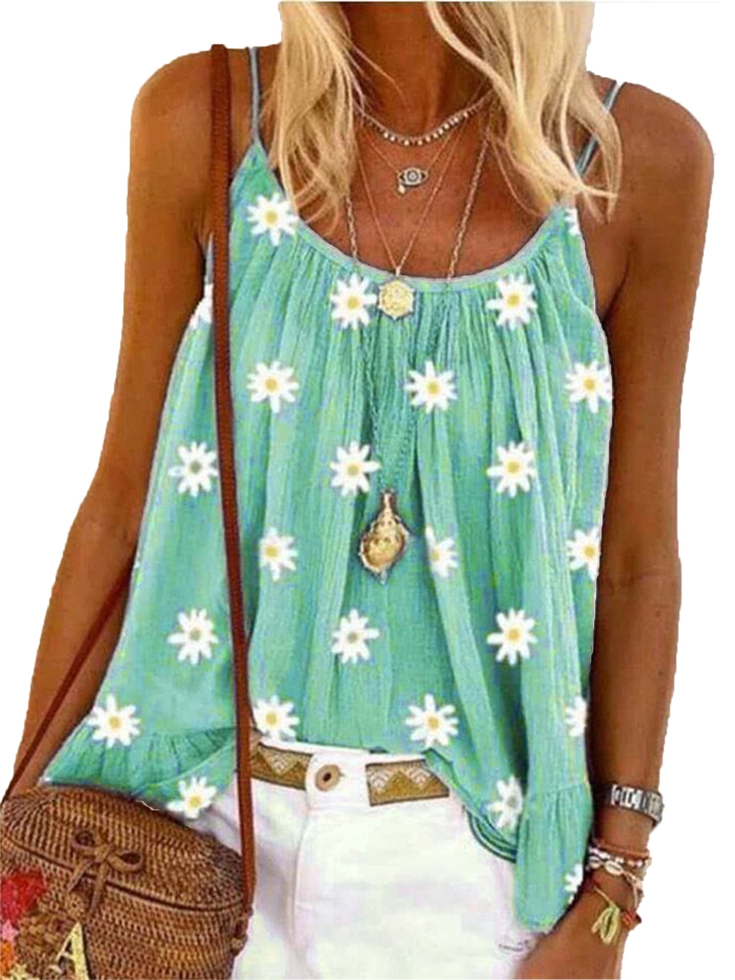 Boho Casual Tank Tops Sleeveless Blouse for Women Floral Print T-Shirt ...