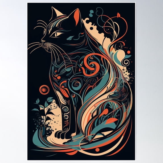 Boho Cat 127 Abstract Art Print Painting Wall Decor Poster Wall Art ...
