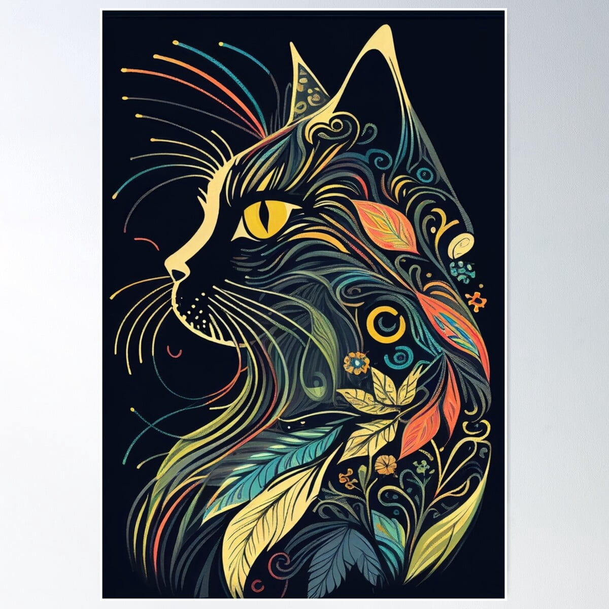 Boho Cat 96 Abstract Art Print Painting Wall Decor Poster Wall Art ...