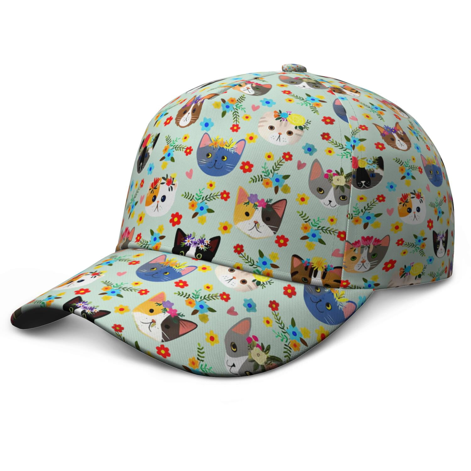 Boho Cat Aesthetic Snapback Hat - Cats and Hearts Pattern Lightweight ...