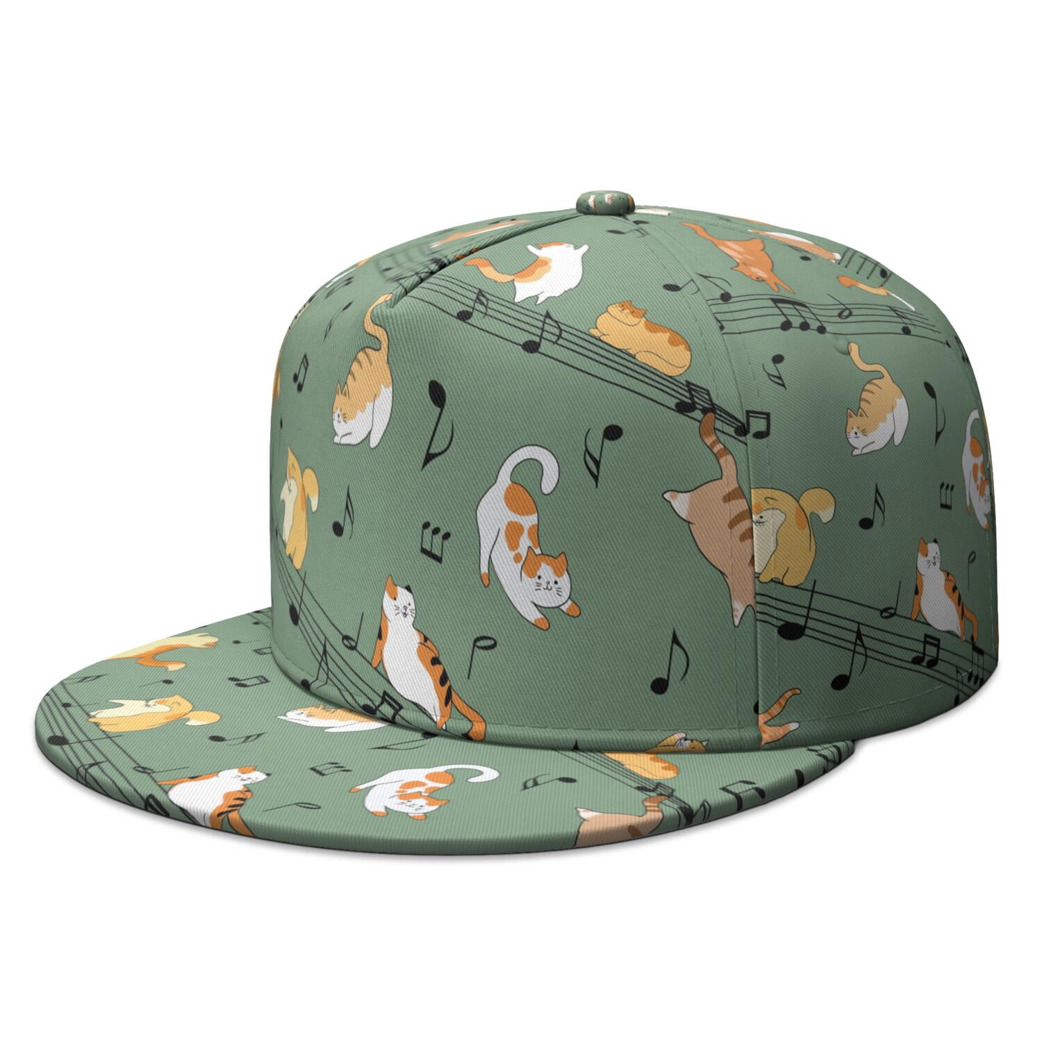 Boho Cat Aesthetic Snapback Hat - Cats and Moon Artwork Flat Bill Cap ...