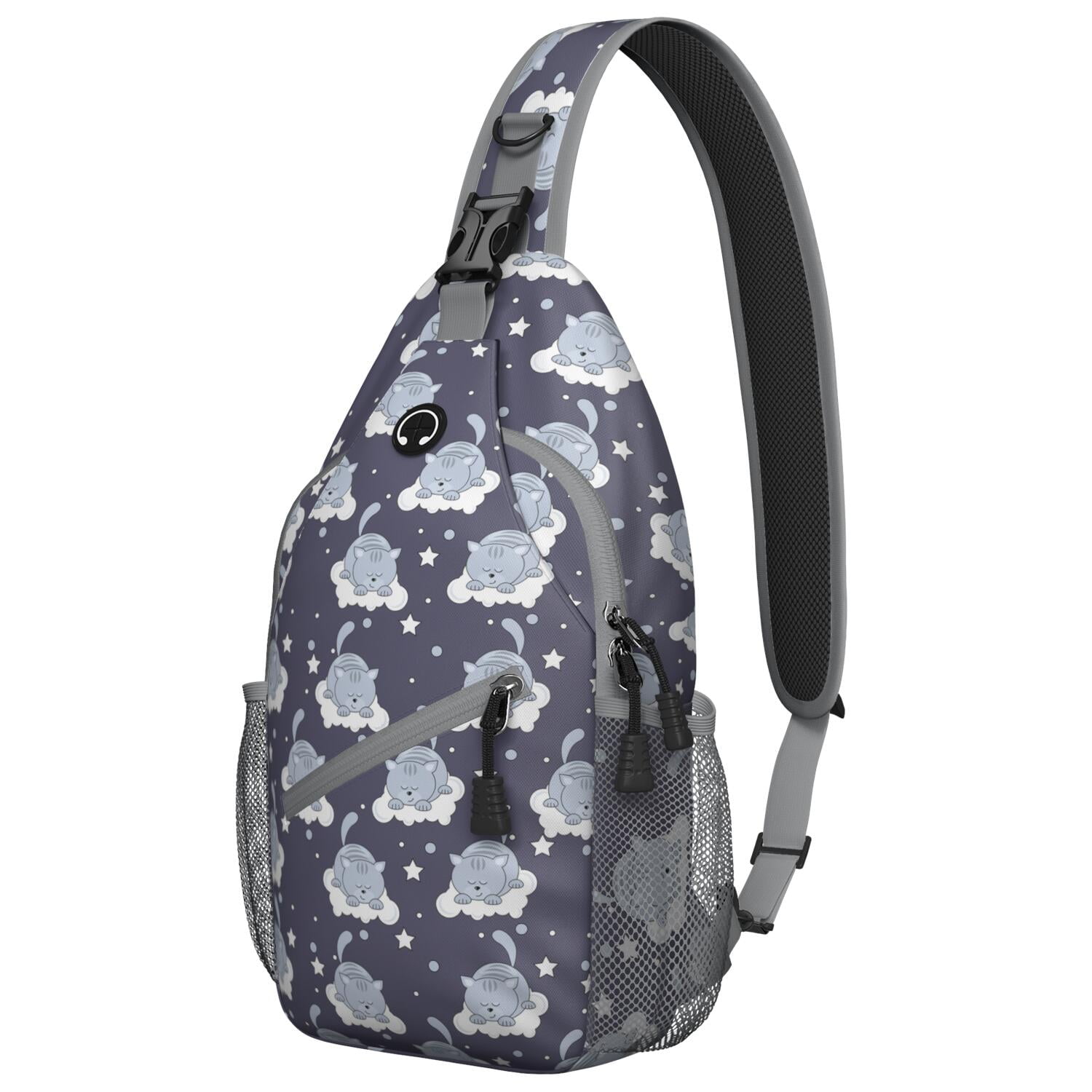 Boho Cat Sling Backpack, Cute Watercolor Cat and Floral Print Crossbody ...