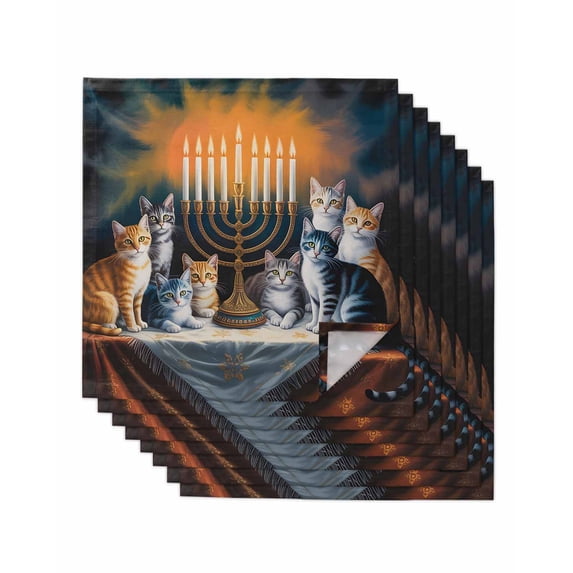 Boho Cats Cloth Napkins Set of 8 Reusable Dinner Napkins, Retro Middle ...