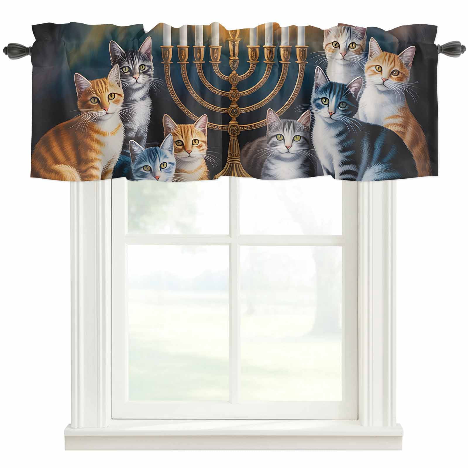 Boho Cats Farmhouse Short Window Curtain Valances, Retro Middle Century ...