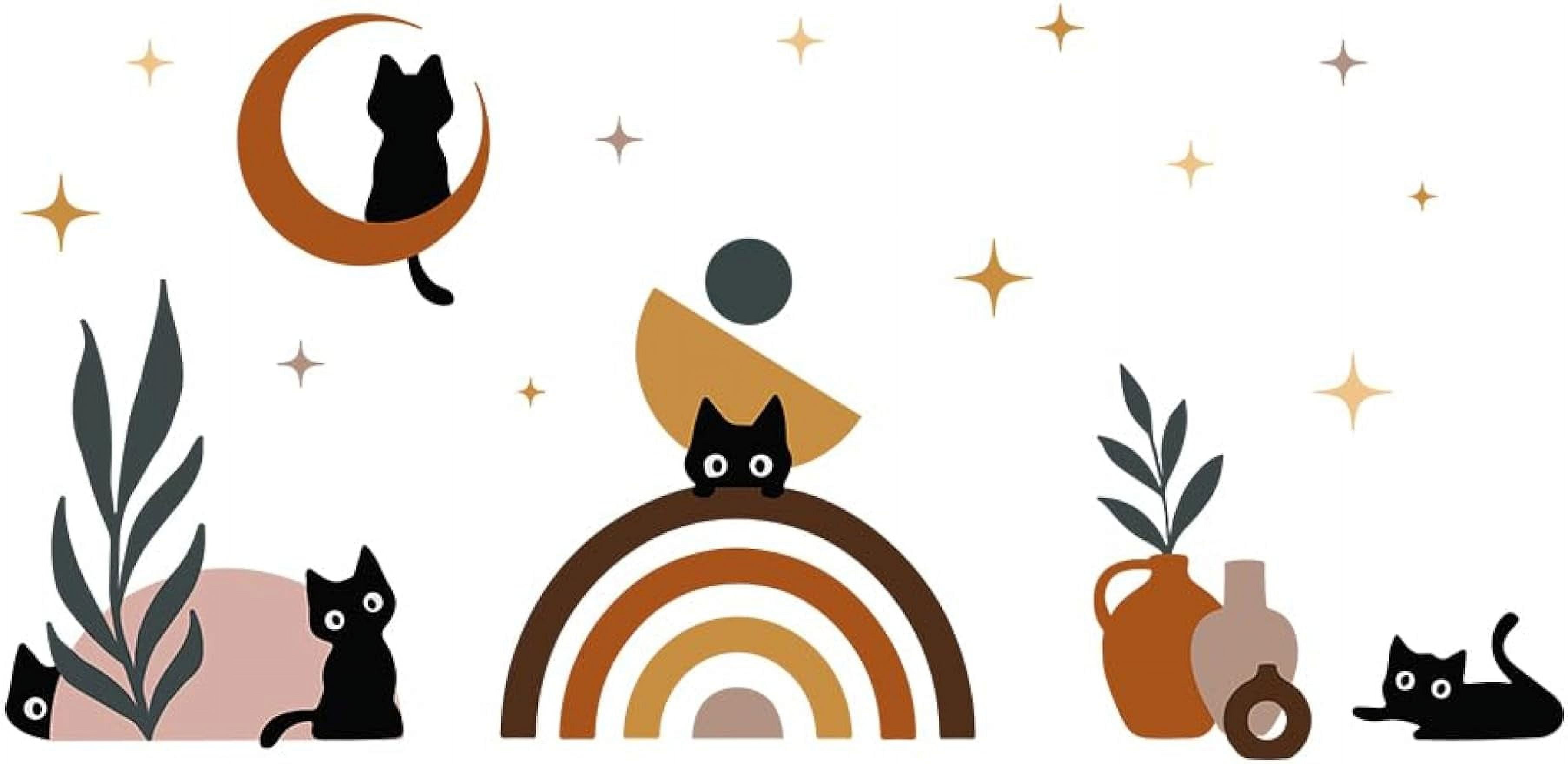 Boho Cats Wall Sticker Rainbow Wall Decal with Moon Star Plants Peel ...