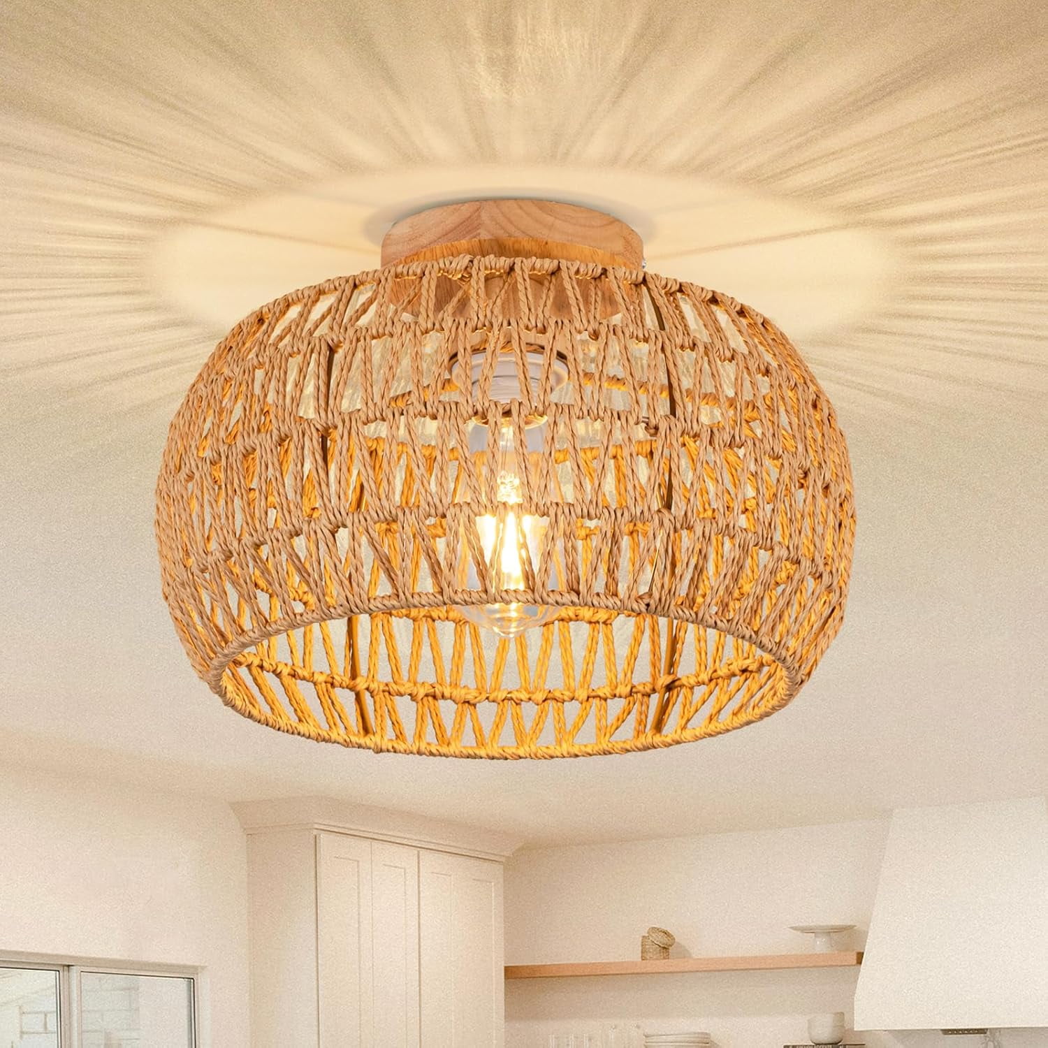 Boho Ceiling Light Fixtures Rattan Chandelier Bedroom Light Small ...