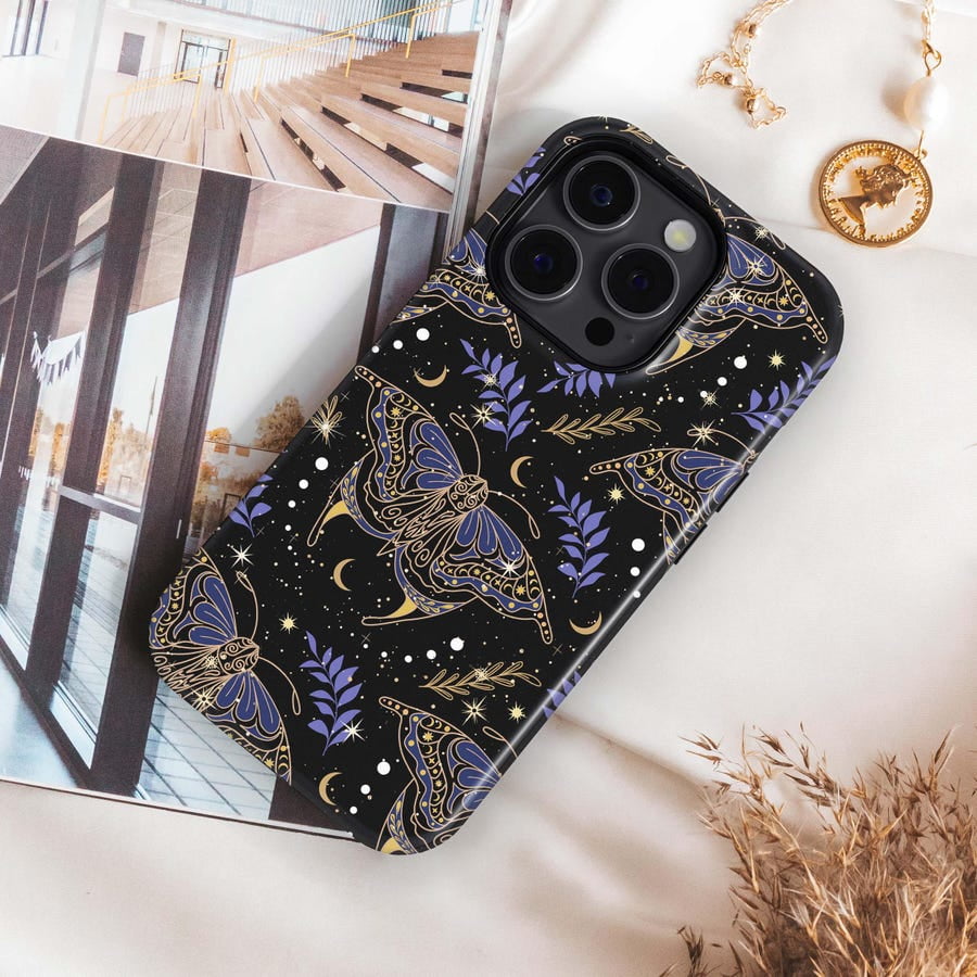 Boho Celestial Butterfly and Moth Protective Themed Phone Case 11 12 13 ...