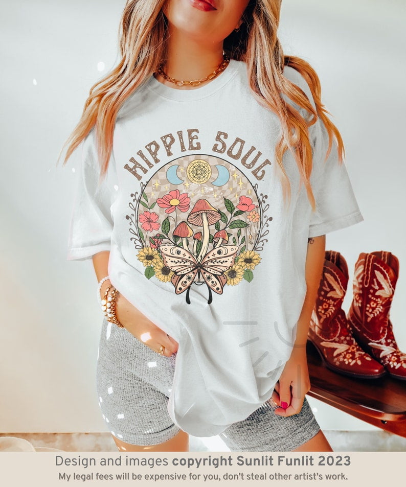Boho Celestial Comfort Colors T-shirt, Luna Moth Shirt, Retro Style T ...