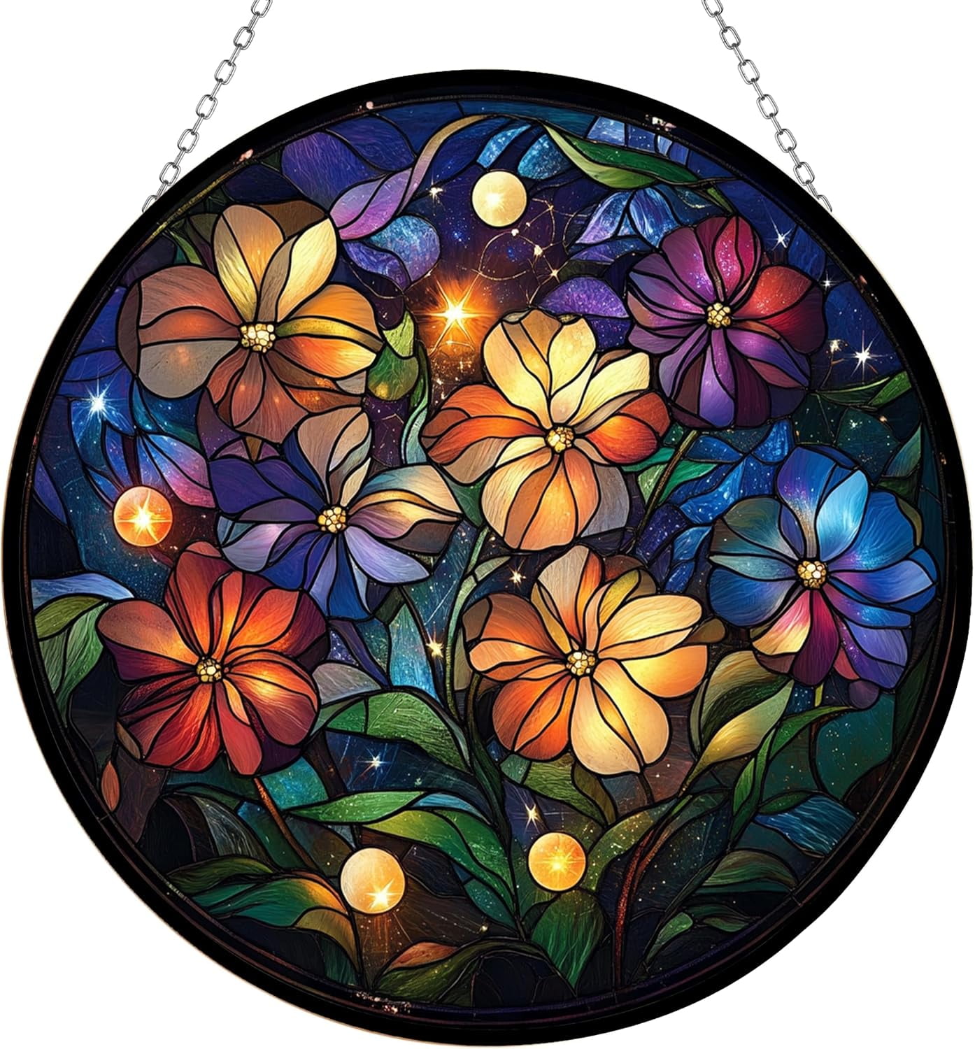 Boho Celestial Garden Stained Glass Window Hanging, Suncatcher for ...