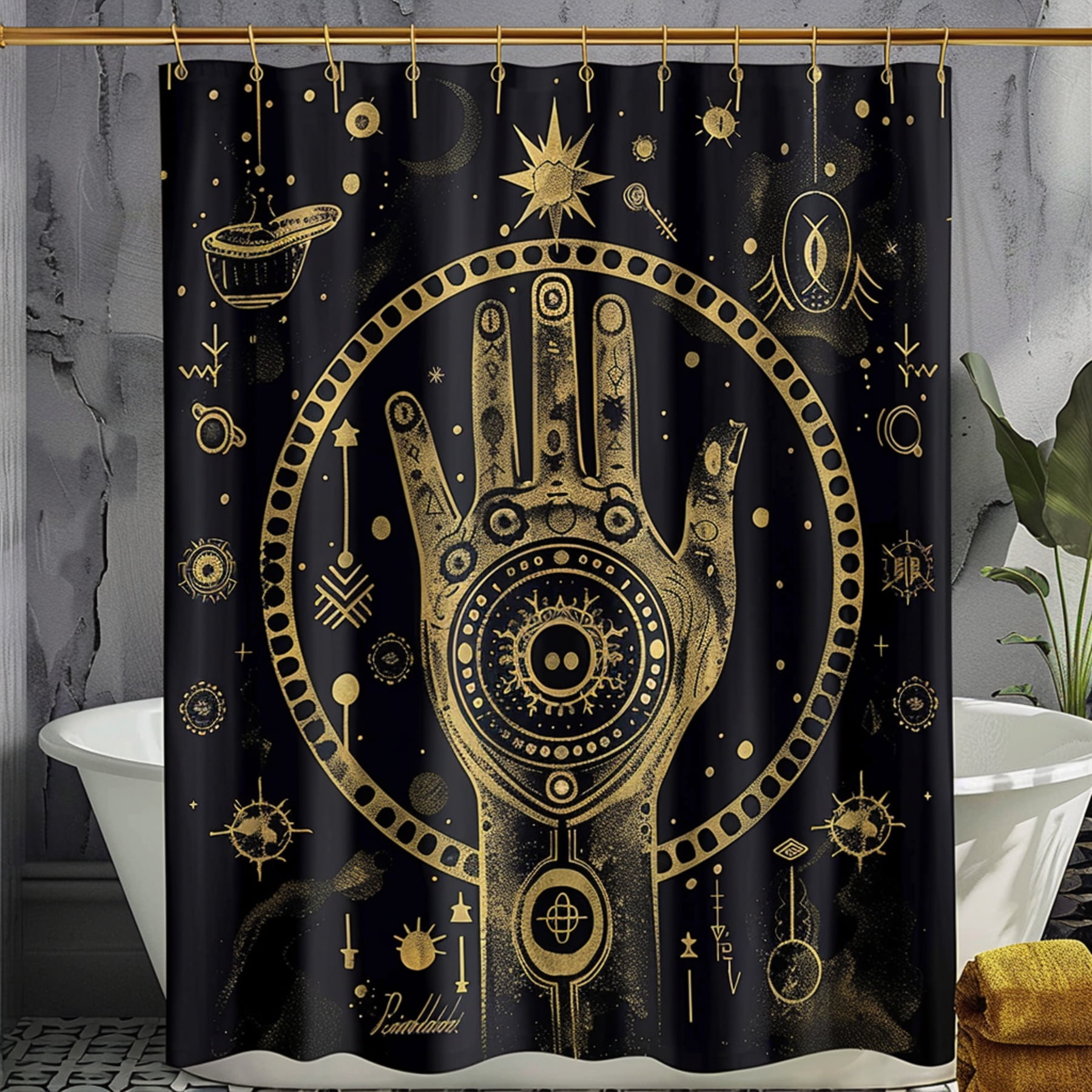 Boho Celestial Magic Shower Curtain Shabby Chic Black & Gold Design ...