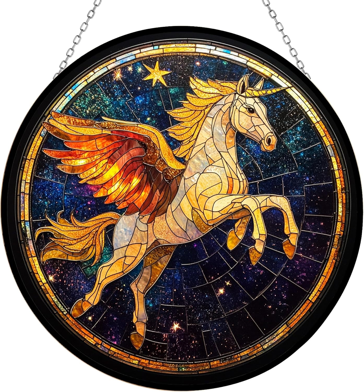 Boho Celestial Pegasus Stained Glass Window Hangings Stained Glass ...