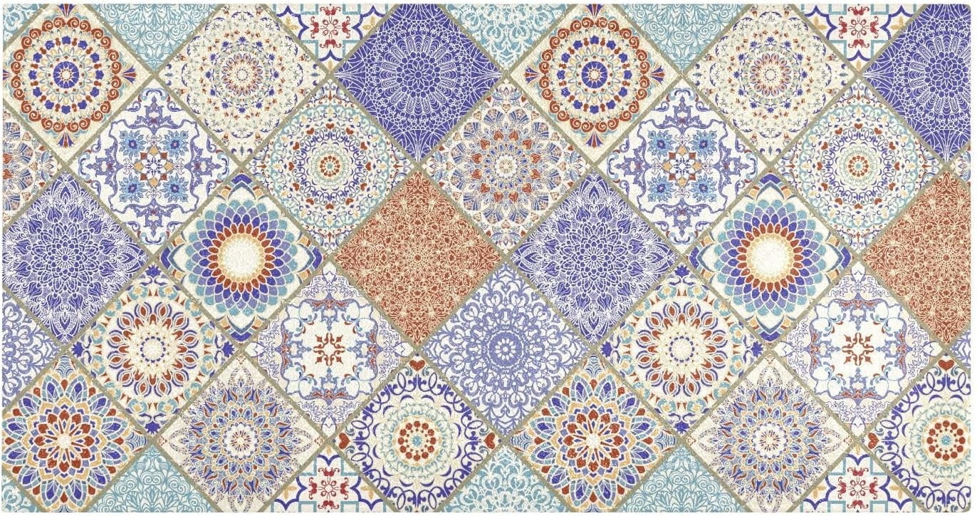 Boho Ceramic Tile 39" x20" Soft and Absorbent Bathroom Rugs,Quick Dry ...