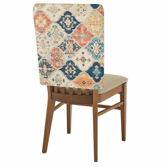 Boho Chair Back Covers Set of 1, Vintage Orange Blue Abstract Ethnic ...