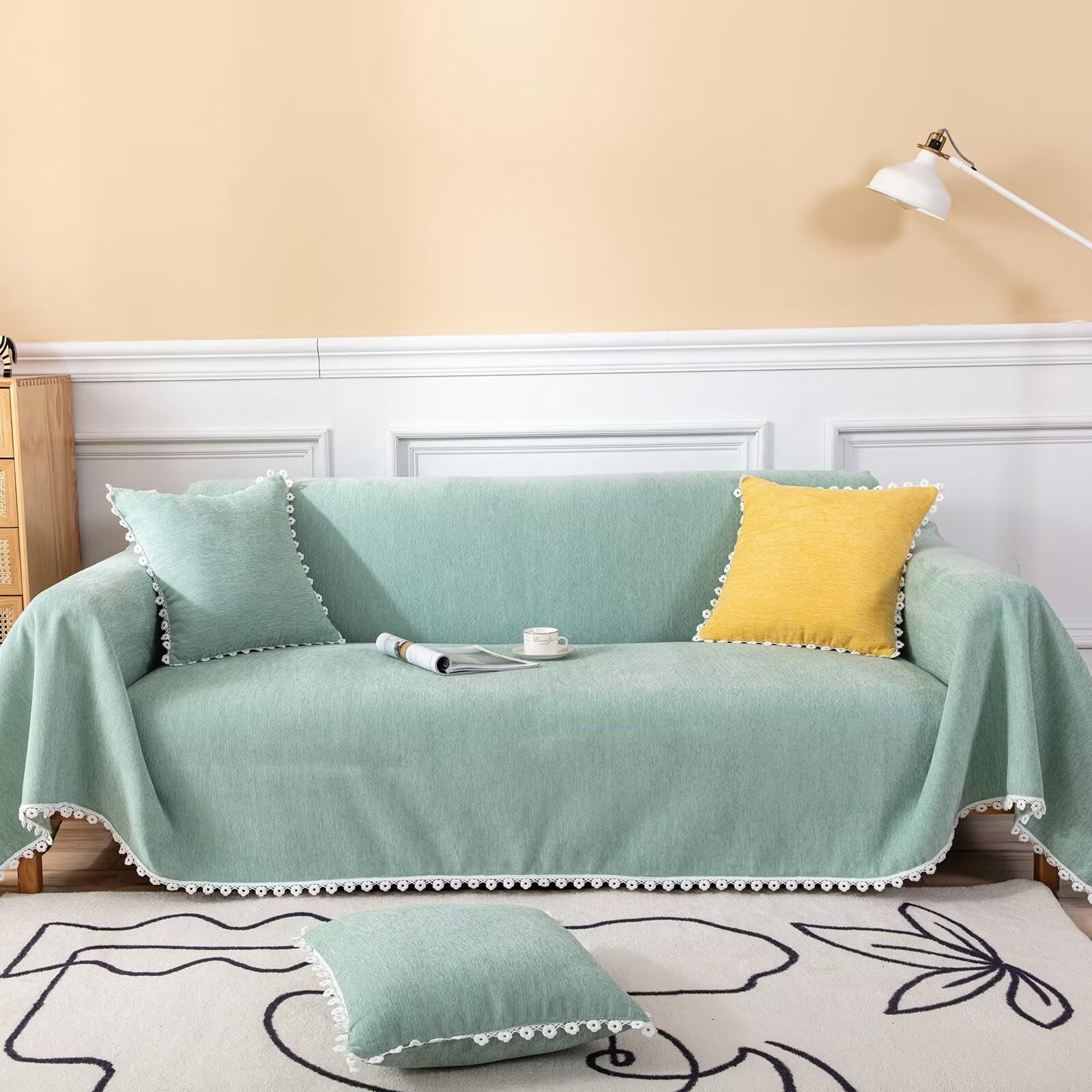 Boho Chair Sofa Cover Breathable Washable Chenille Couch Cover Thick ...