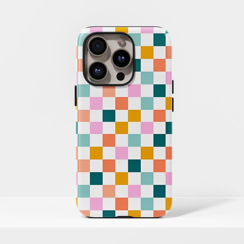 Boho Checkered Neutral Phone Case for iPhone 11 12 13 14 15 16 Pro Max ...