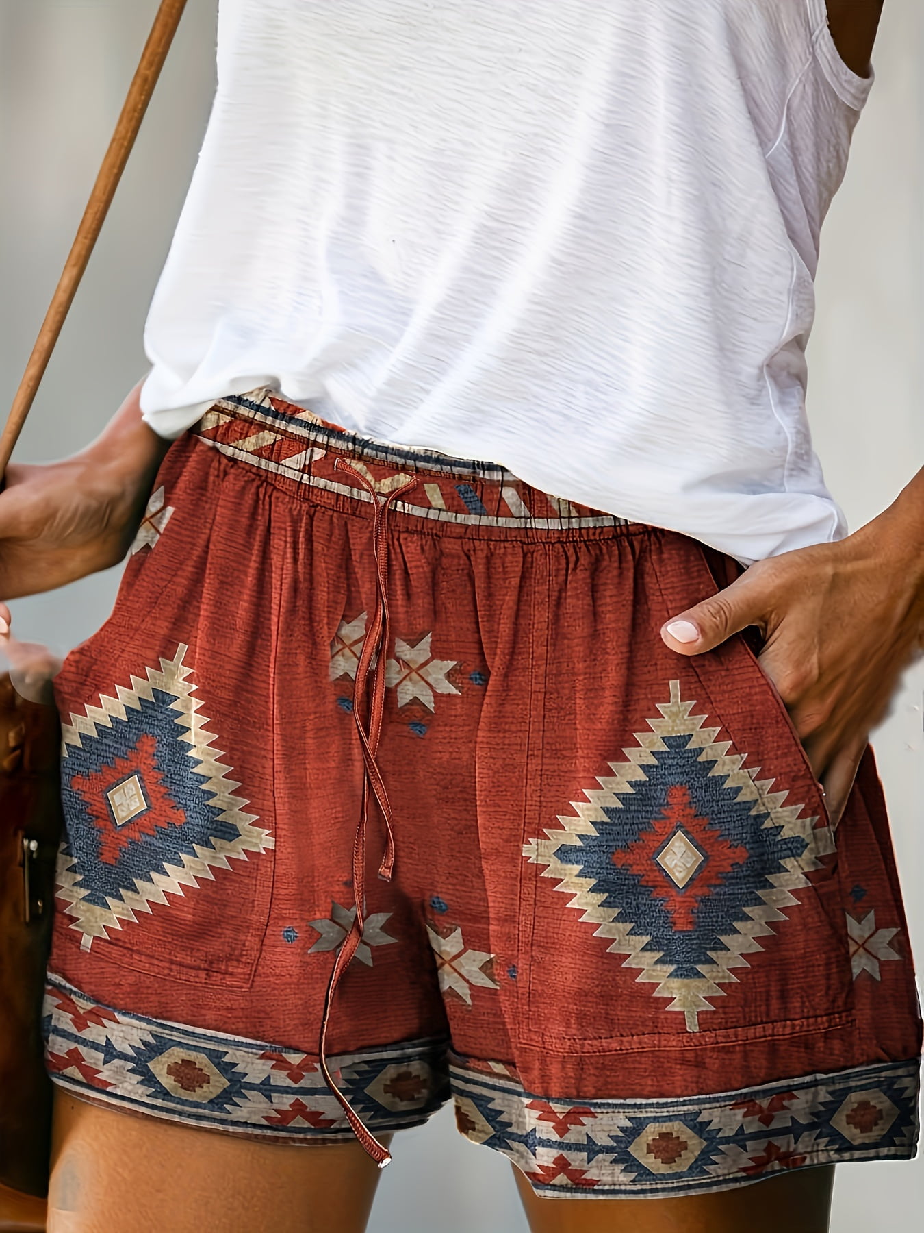 Boho Chic Aztec Print Shorts for Women - Vintage Style, Tie Waist ...