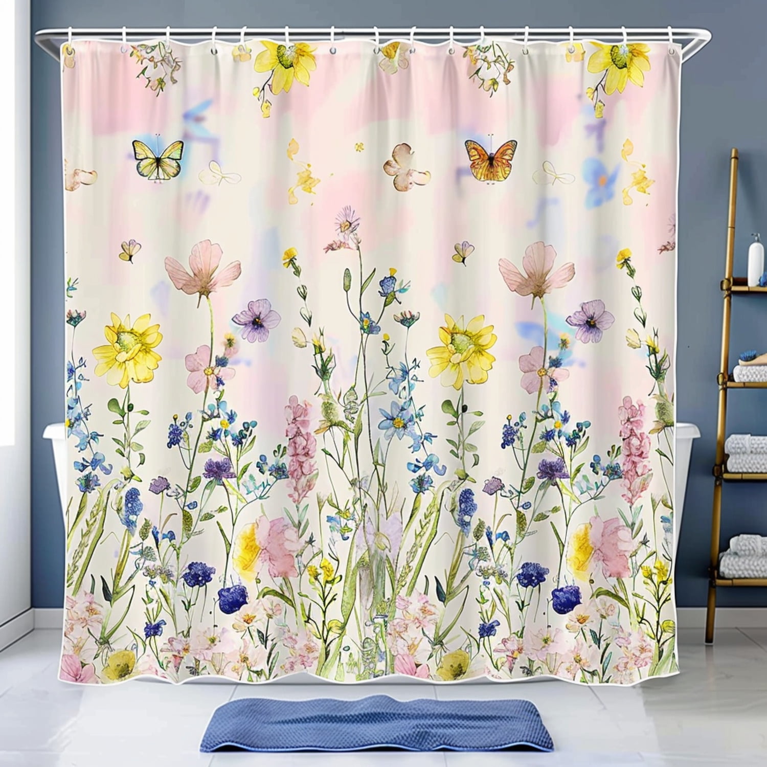 Boho Chic Bathroom Bliss Watercolor Wildflowers And Butterflies Shower
