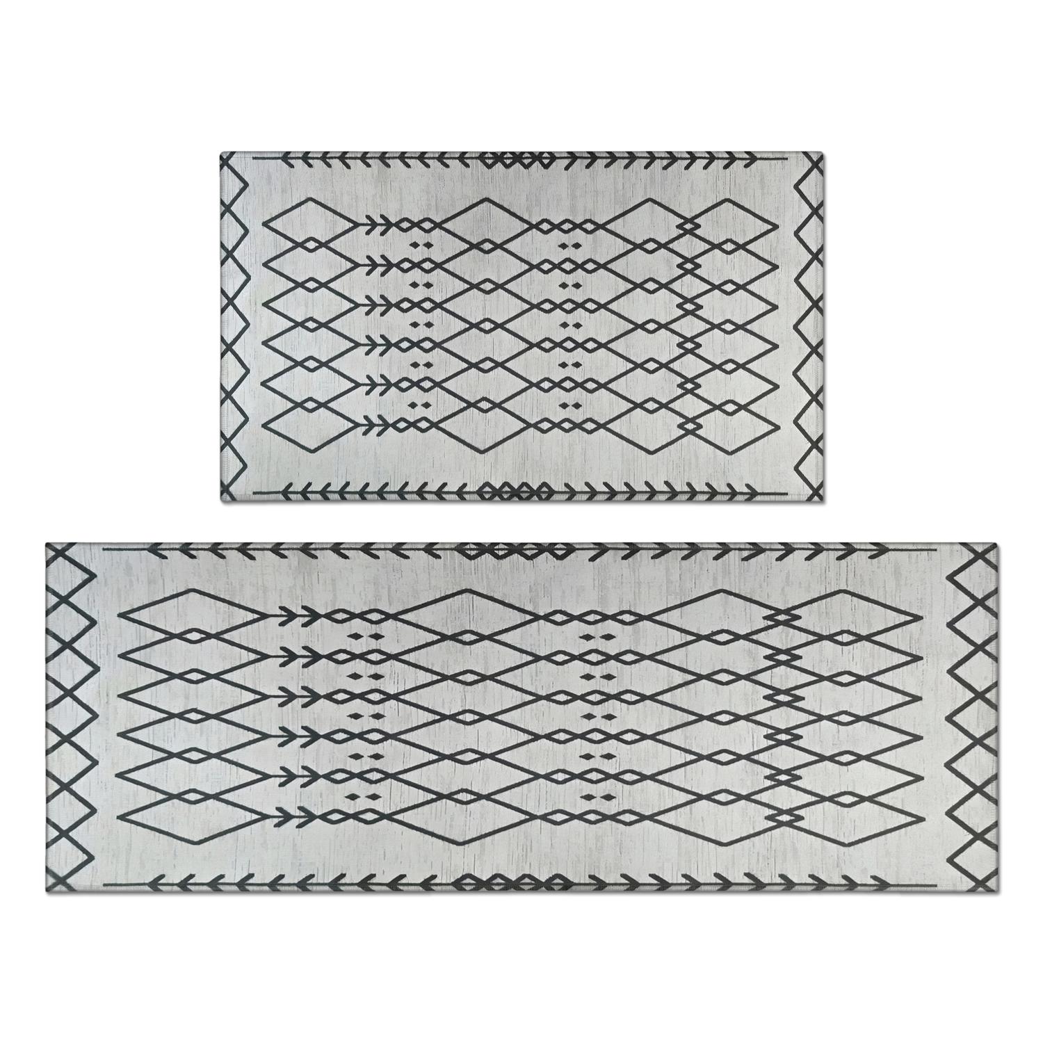 Boho Chic Black Kitchen Rug Set: 2-Piece, Non-Slip, Machine Washable ...