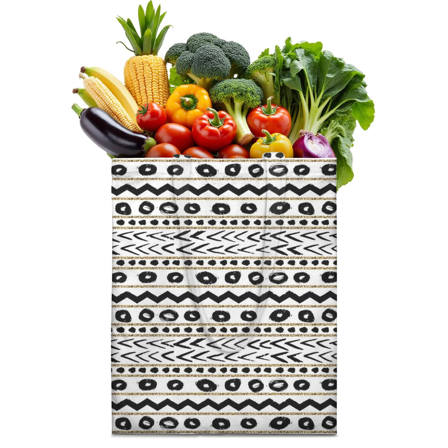 Boho Chic Canvas Tote Bag – Vintage Floral Tribal Pattern Reusable ...