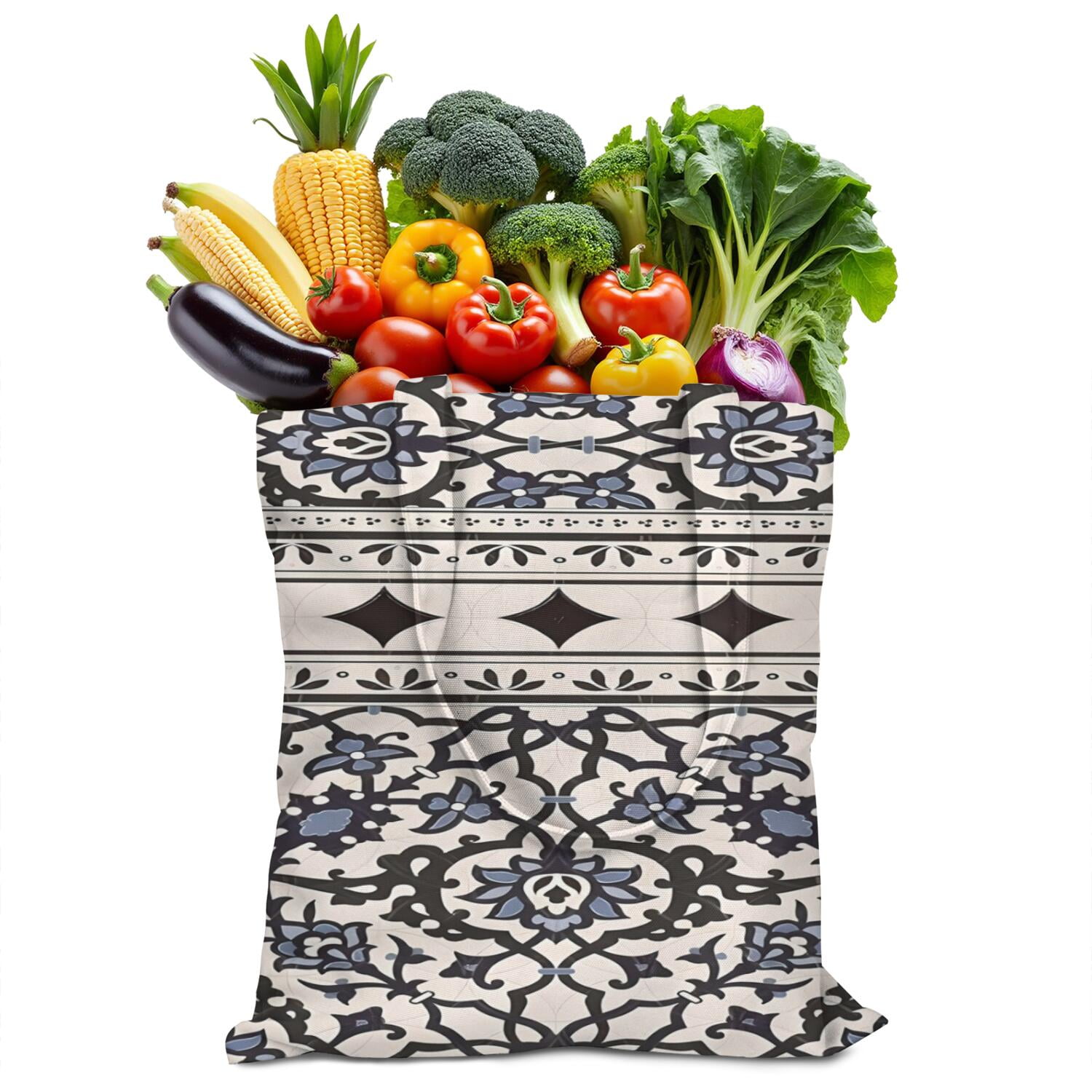 Boho Chic Canvas Tote Bag – Vintage Floral Tribal Pattern Reusable ...