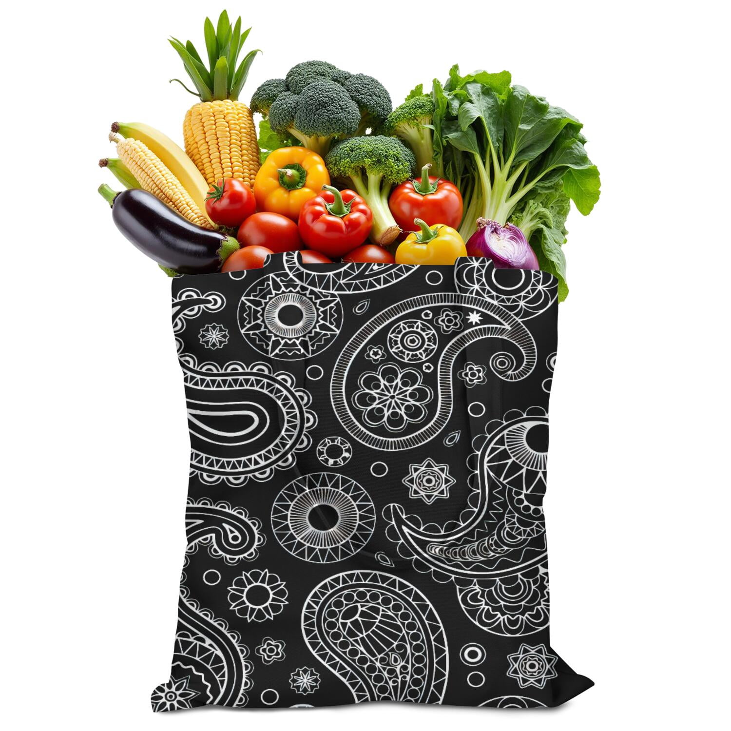 Boho Chic Canvas Tote Bag – Vintage Floral Tribal Pattern Reusable ...