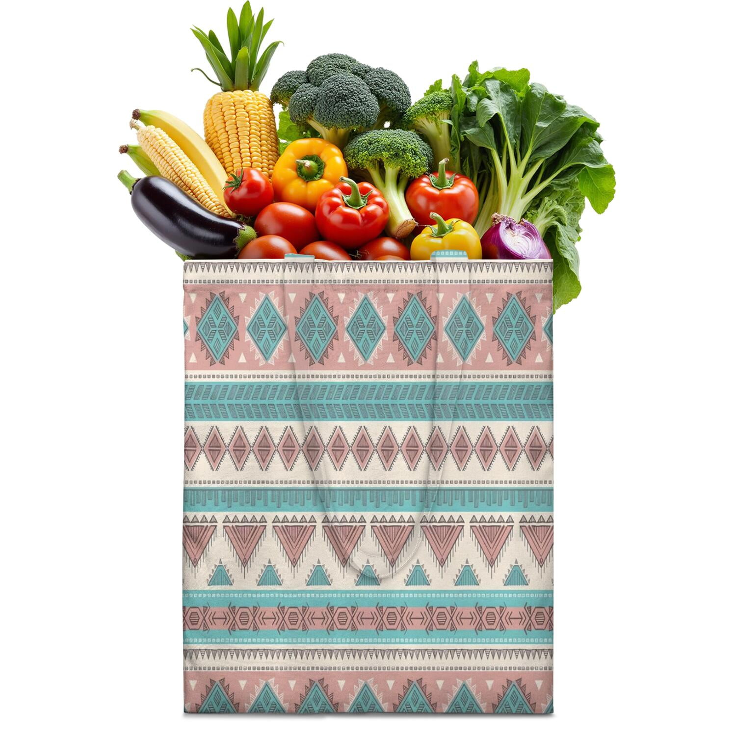 Boho Chic Canvas Tote Bag – Vintage Floral Tribal Pattern Reusable ...