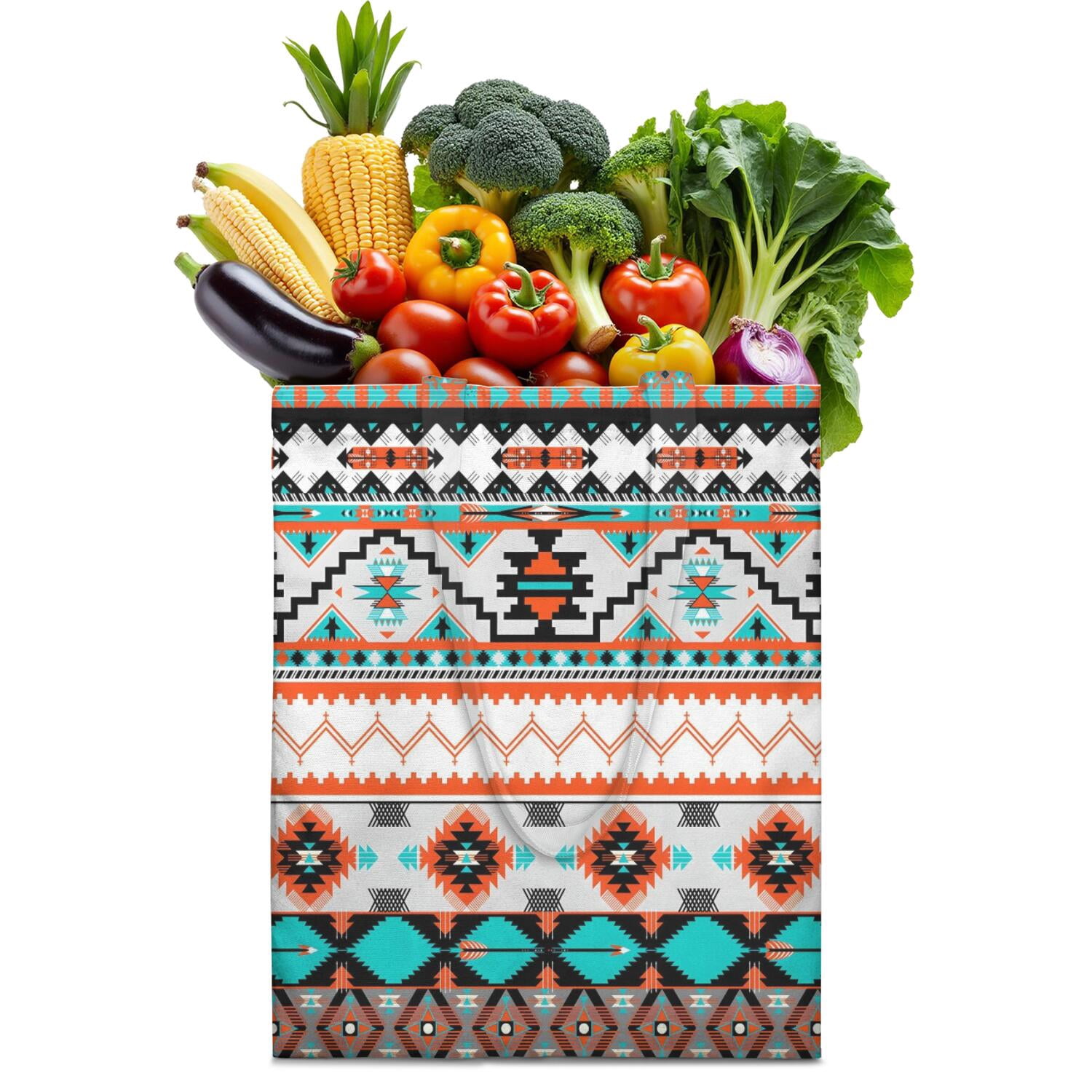 Boho Chic Canvas Tote Bag – Vintage Floral Tribal Pattern Reusable ...