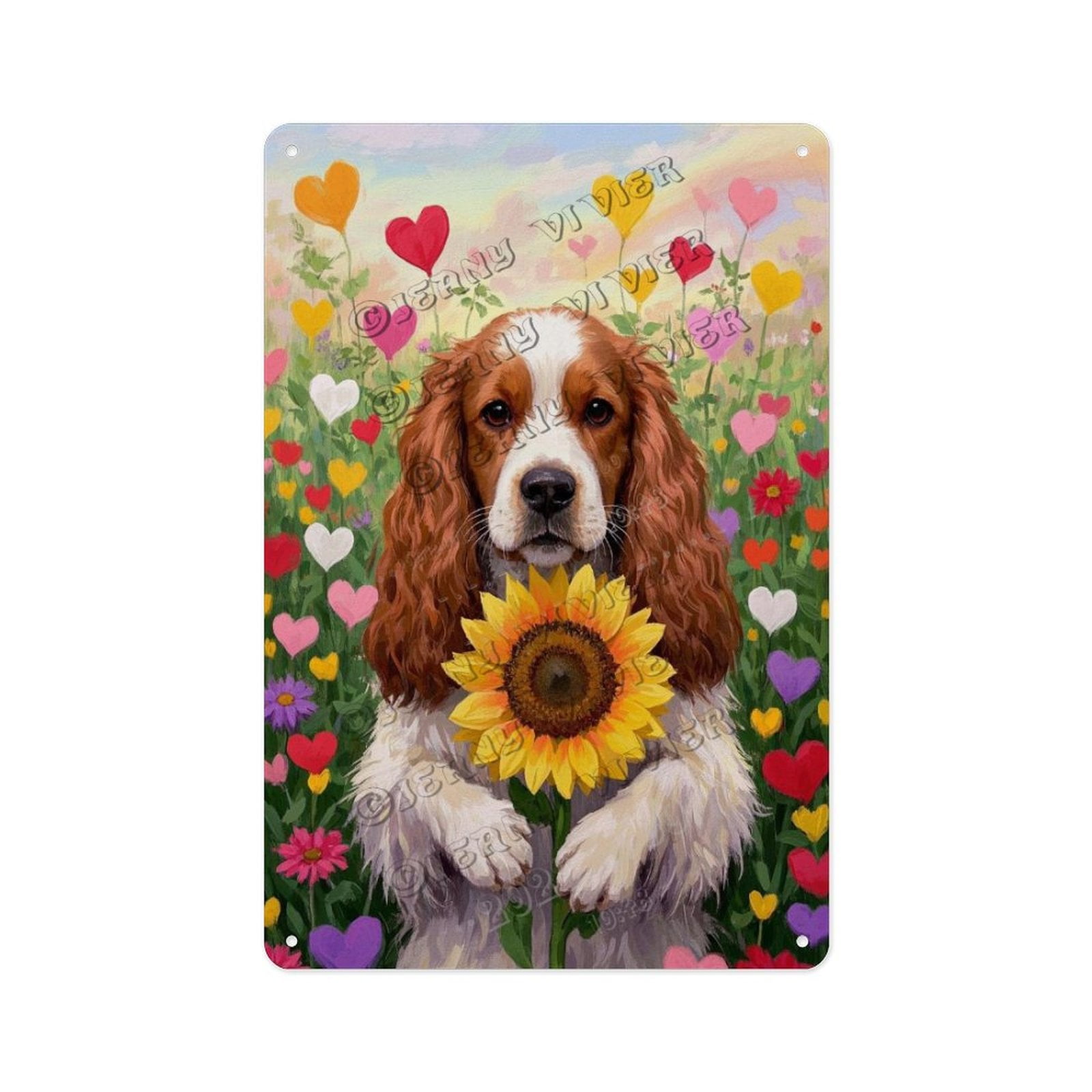 Boho Chic Cavalier King Charles Spaniel Dog Sunflower Tin Sign 12x16 ...