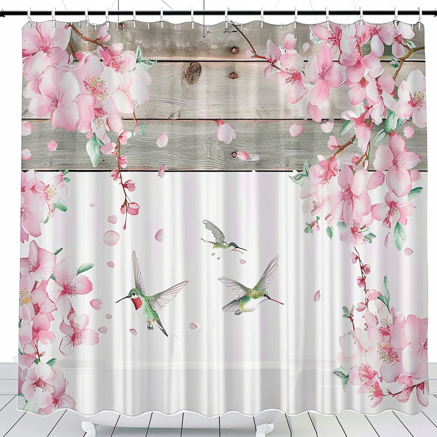 Boho Chic Cherry Blossom Shower Curtain Set Pastel Watercolor Design