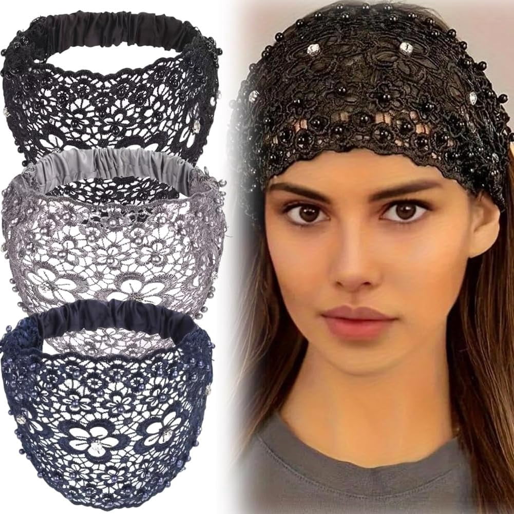 Boho-Chic Crystal & Pearl Embellished Wide Headbands Plum Blossom ...