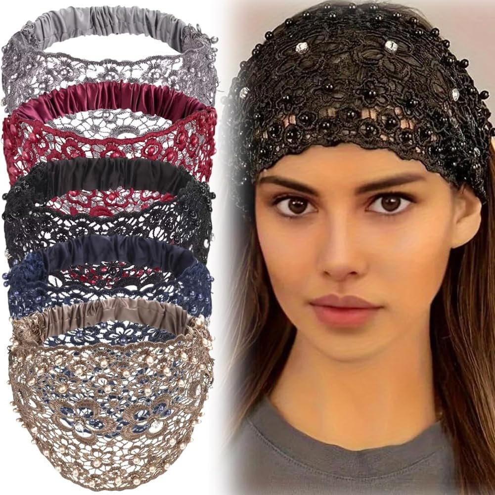 Boho-Chic Crystal & Pearl Embellished Wide Headbands Plum Blossom ...