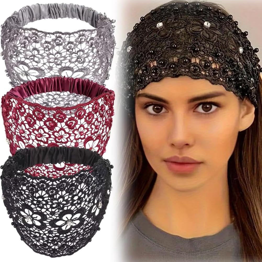Boho-Chic Crystal & Pearl Embellished Wide Headbands Plum Blossom ...