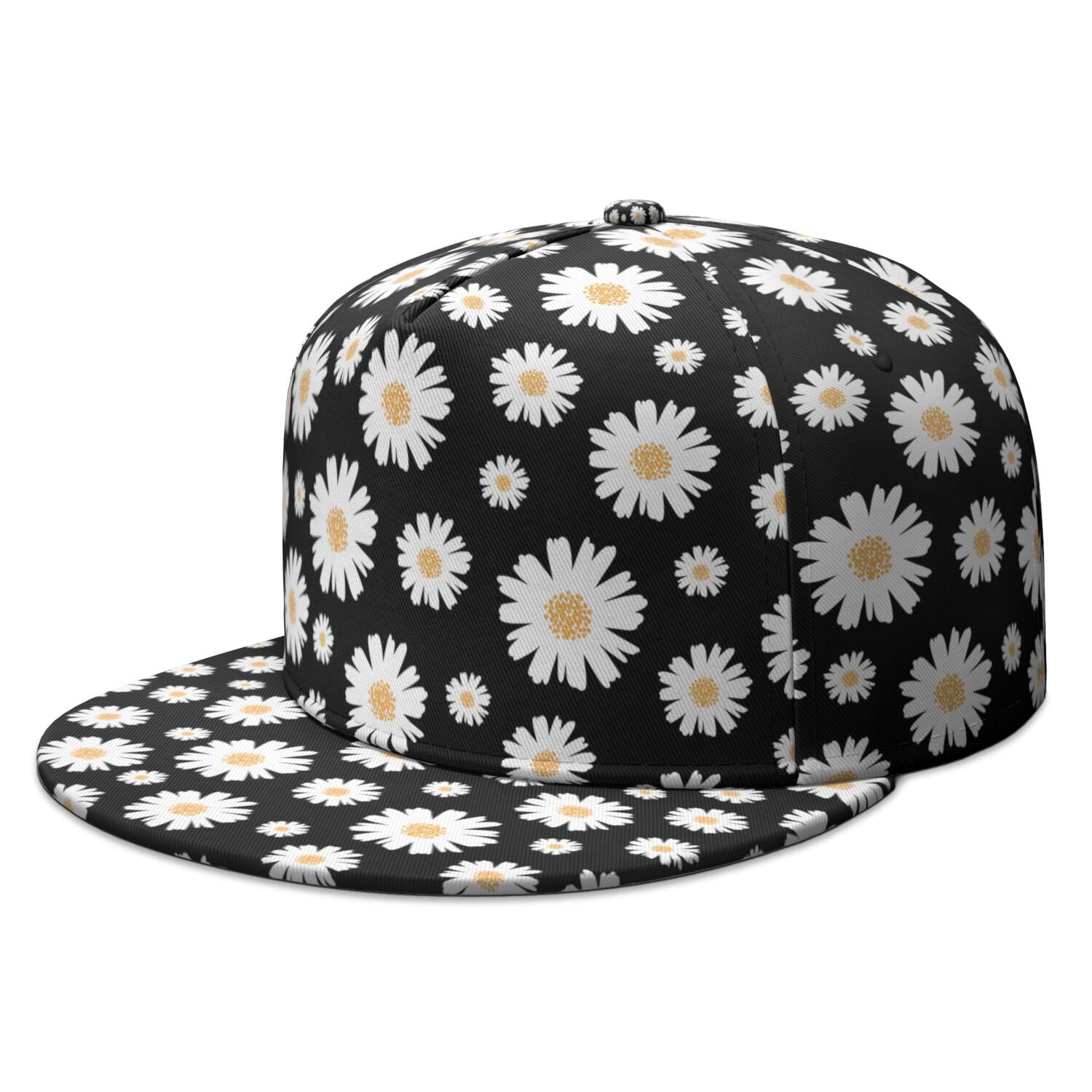 Boho Chic Daisy Baseball Cap – Floral & Leaf Flat Bill Hat, Trendy for ...