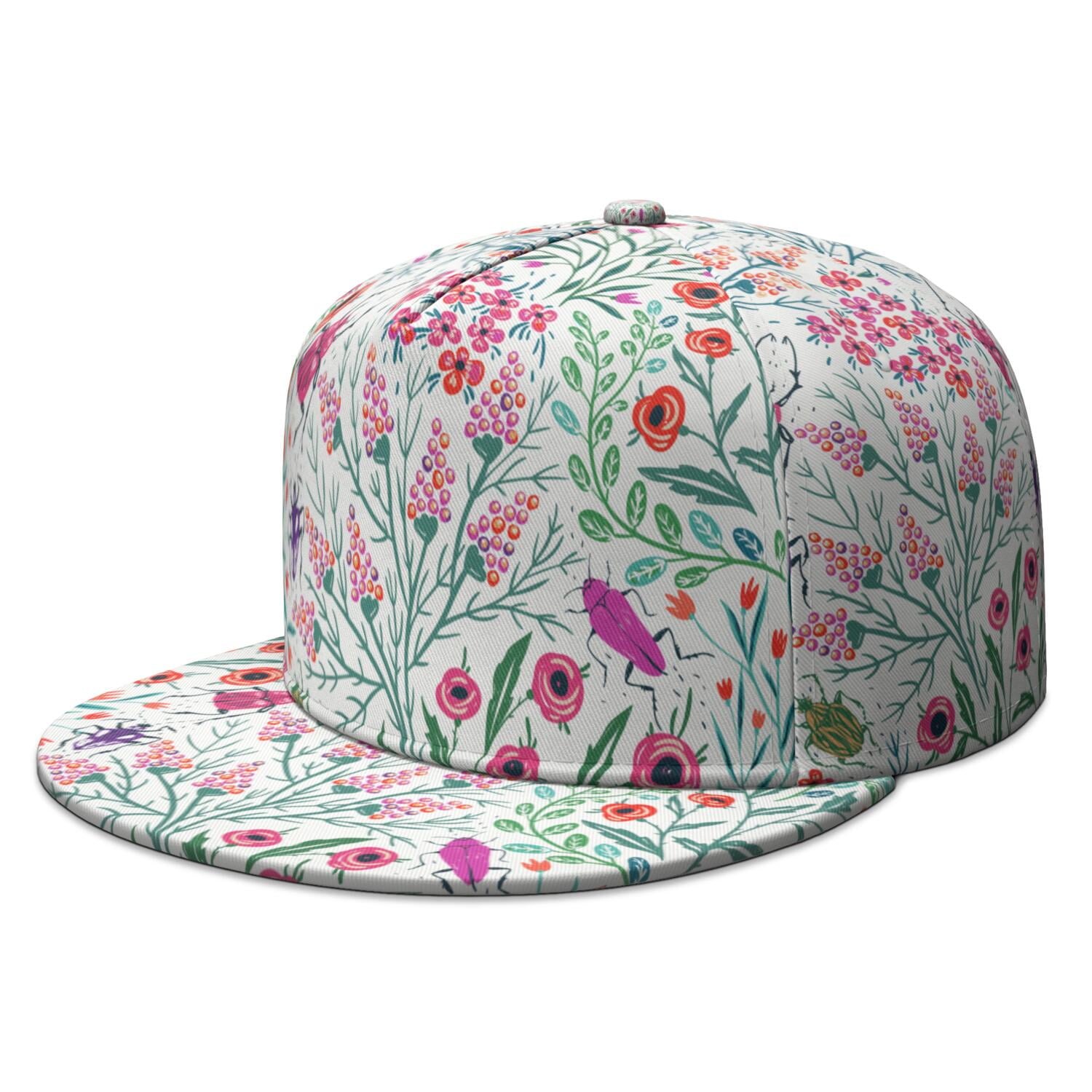 Boho Chic Daisy Baseball Cap – Floral & Leaf Flat Bill Hat, Trendy for ...