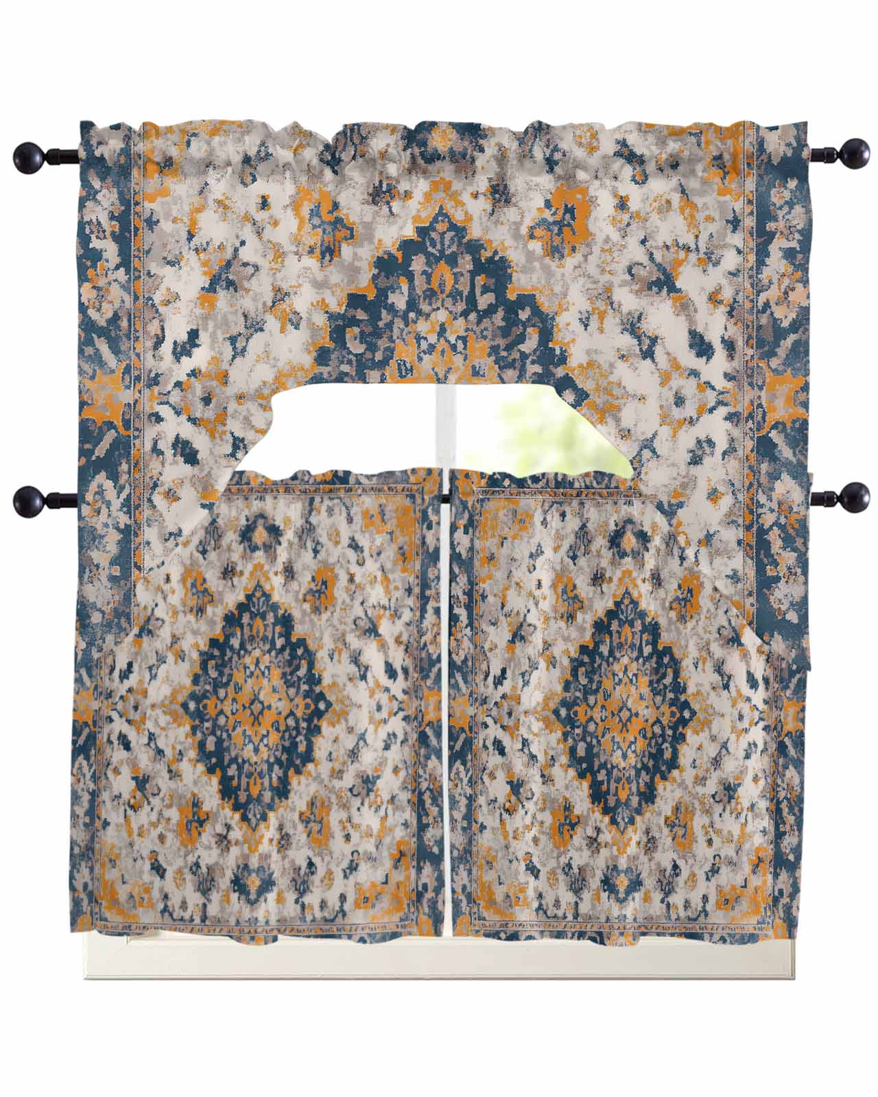 Boho Chic Ethnic Swag Kitchen Curtains Sets for Windows 24 Inch Length ...