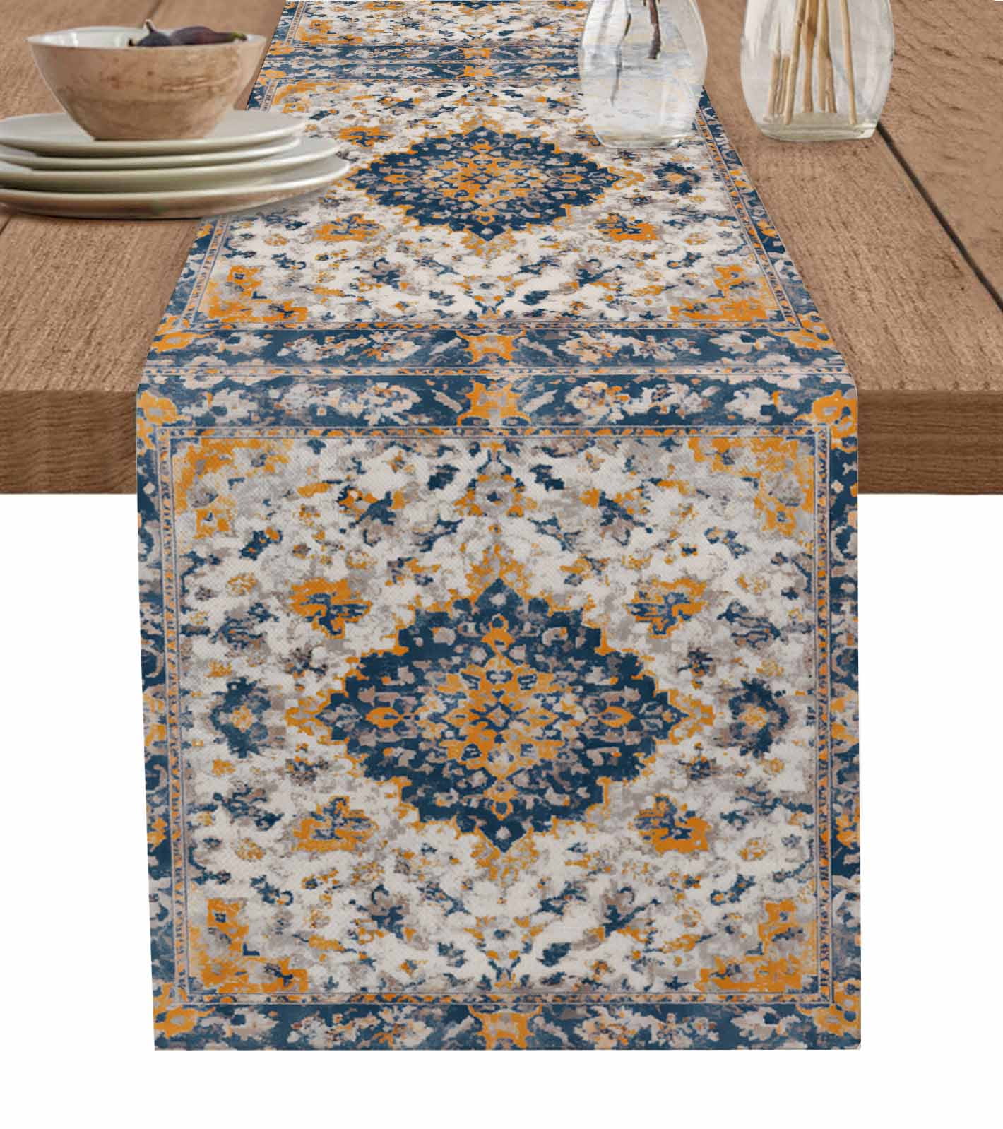 Boho Chic Ethnic Table Runner 70 Inches, Orange Blue Vintage Tribes Bed ...