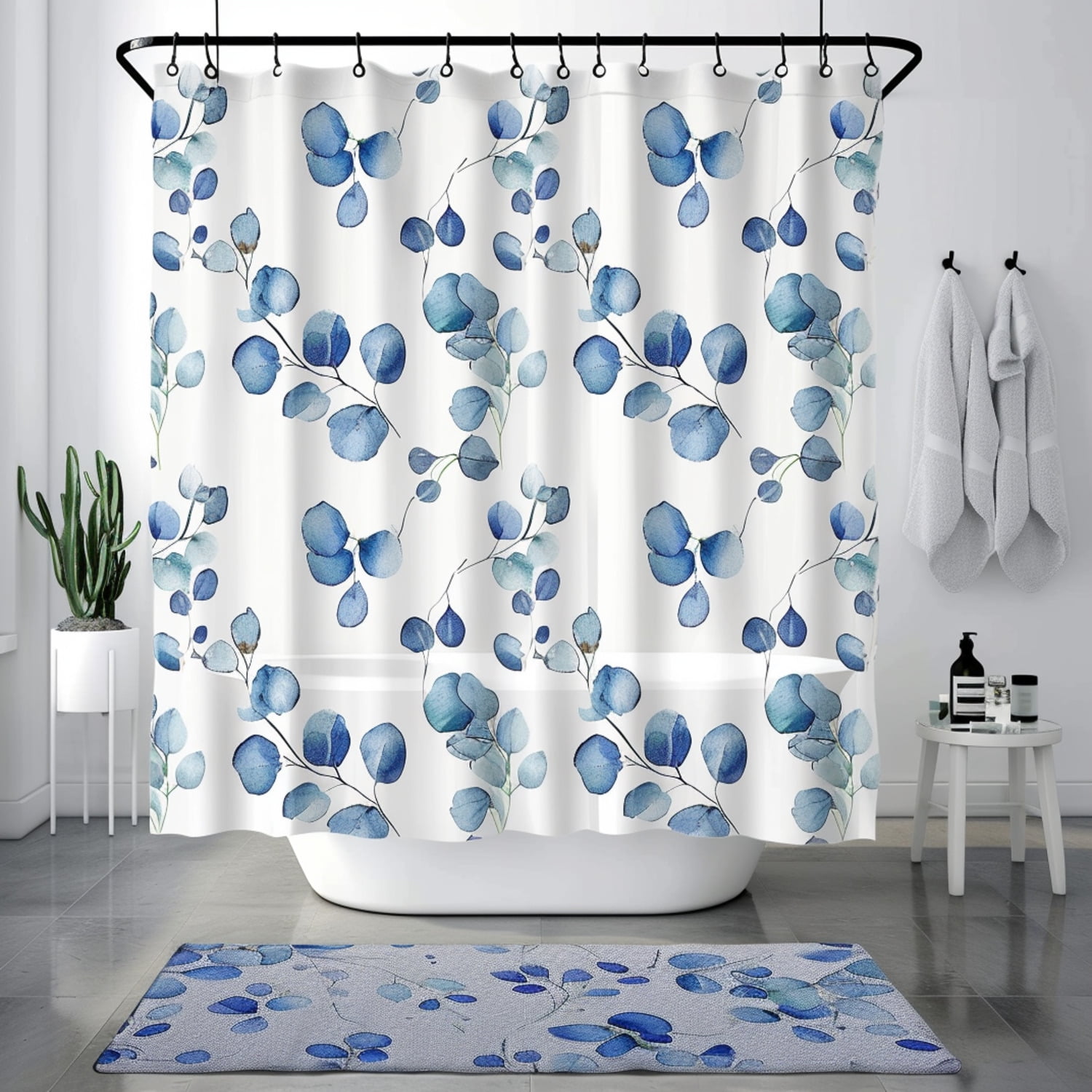 Boho Chic Eucalyptus Leaves Shower Curtain Set Refresh Your Bathroom ...