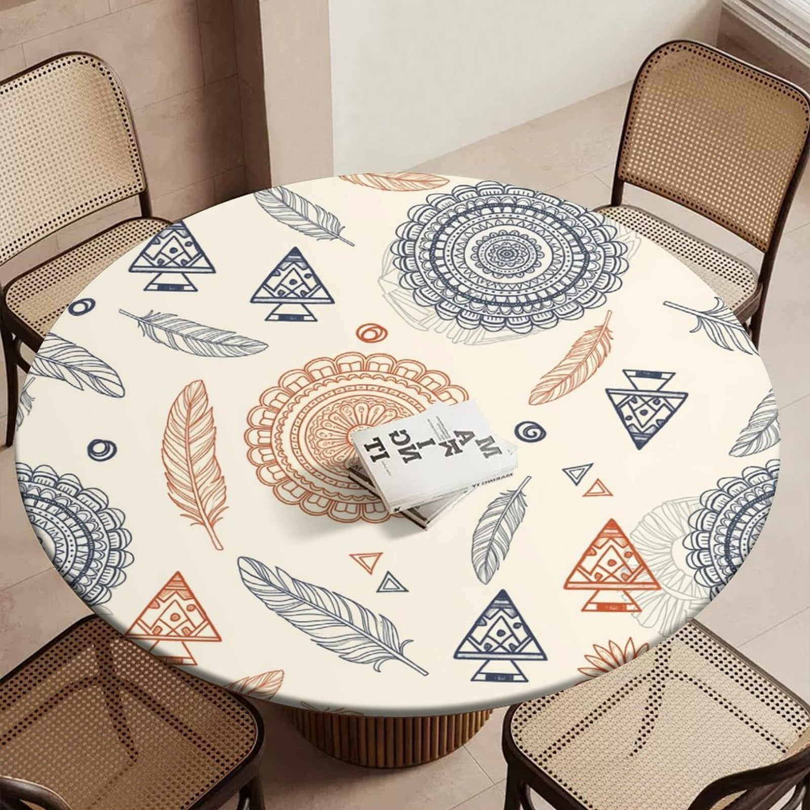Boho Chic Feather Mandala Pattern Round Table Cover Kitchen Printed ...