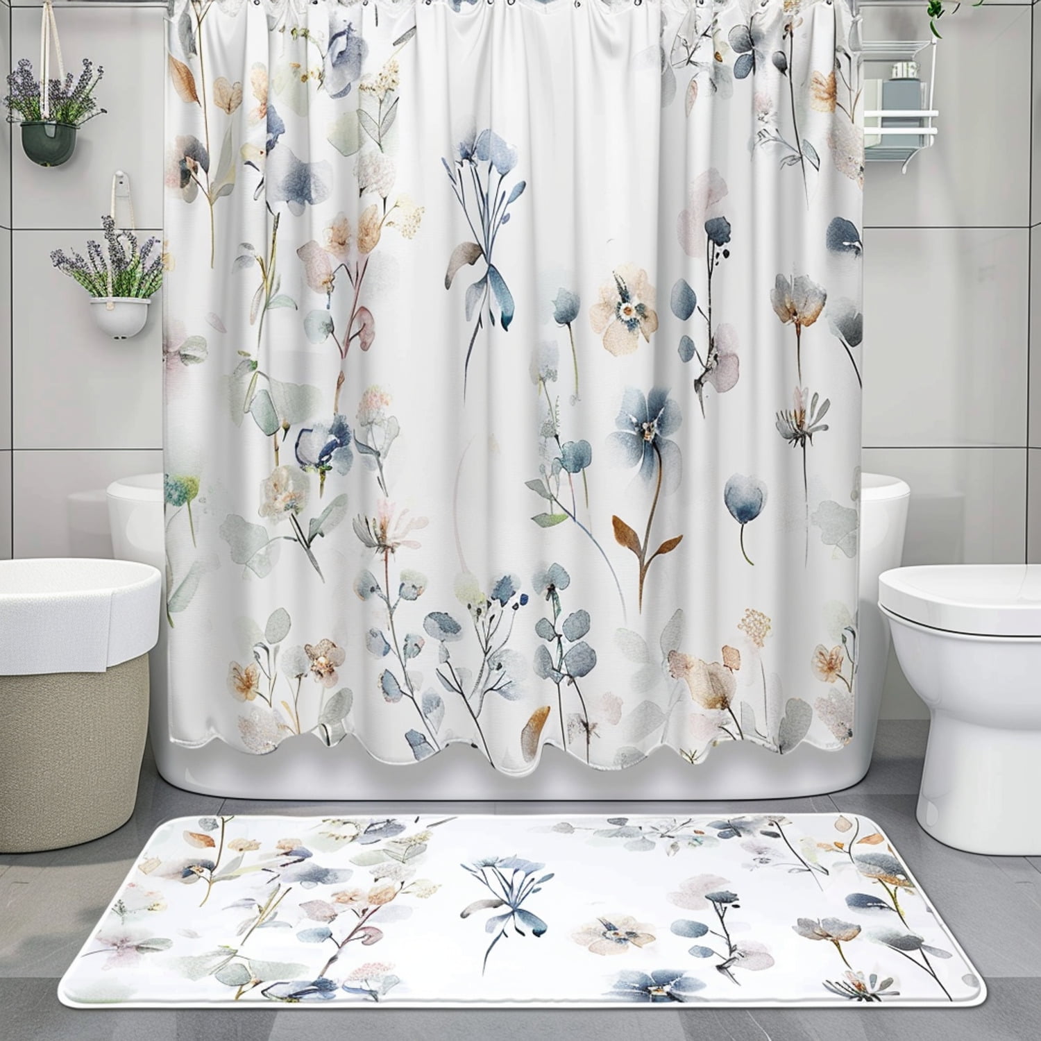 Boho Chic Floral Shower Curtain Set For Modern Bathroom Decor