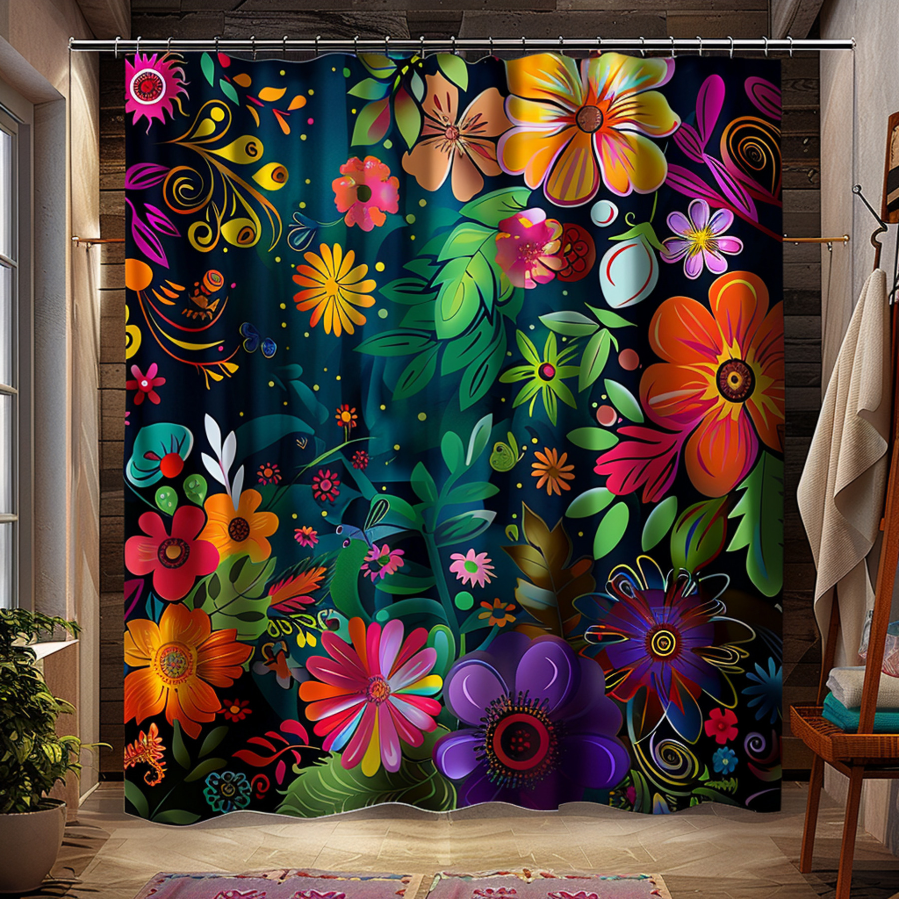 Boho Chic Floral Shower Curtain Vibrant Design For Modern Bathroom