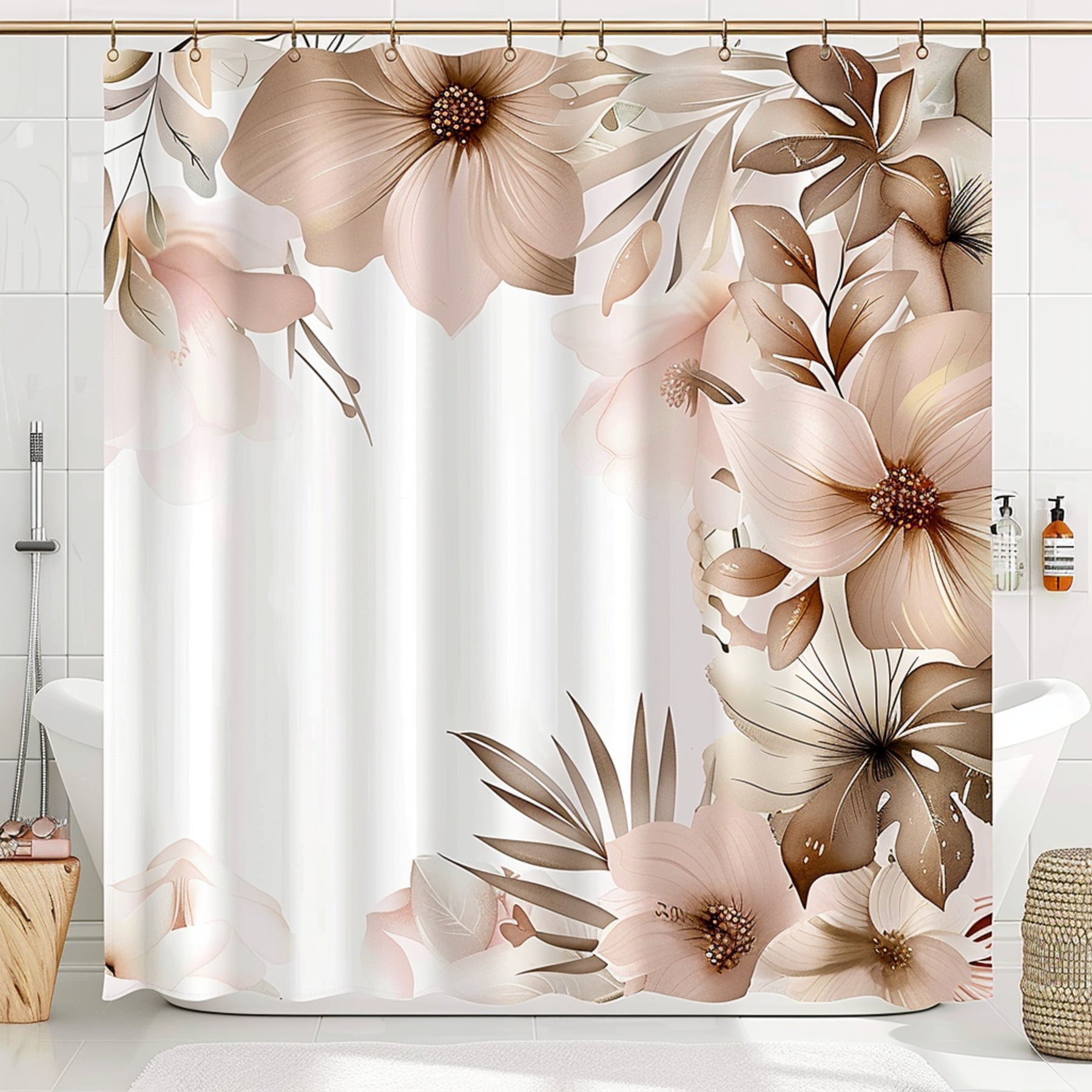 Boho Chic Floral Shower Curtain Vintage Pastel Print Ultra Realistic