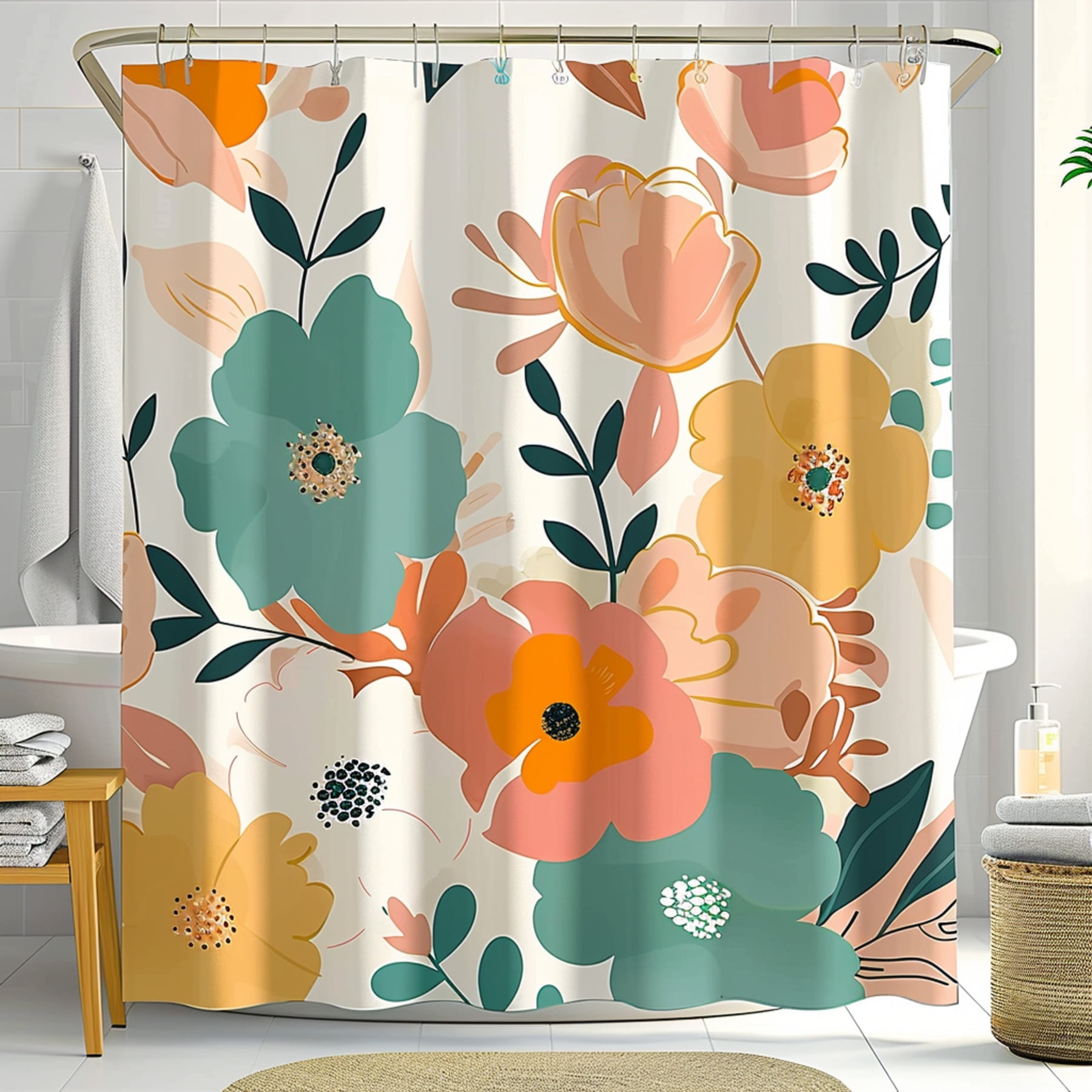 Boho Chic Floral Shower Curtain In Pastel Colors Modern Stylish