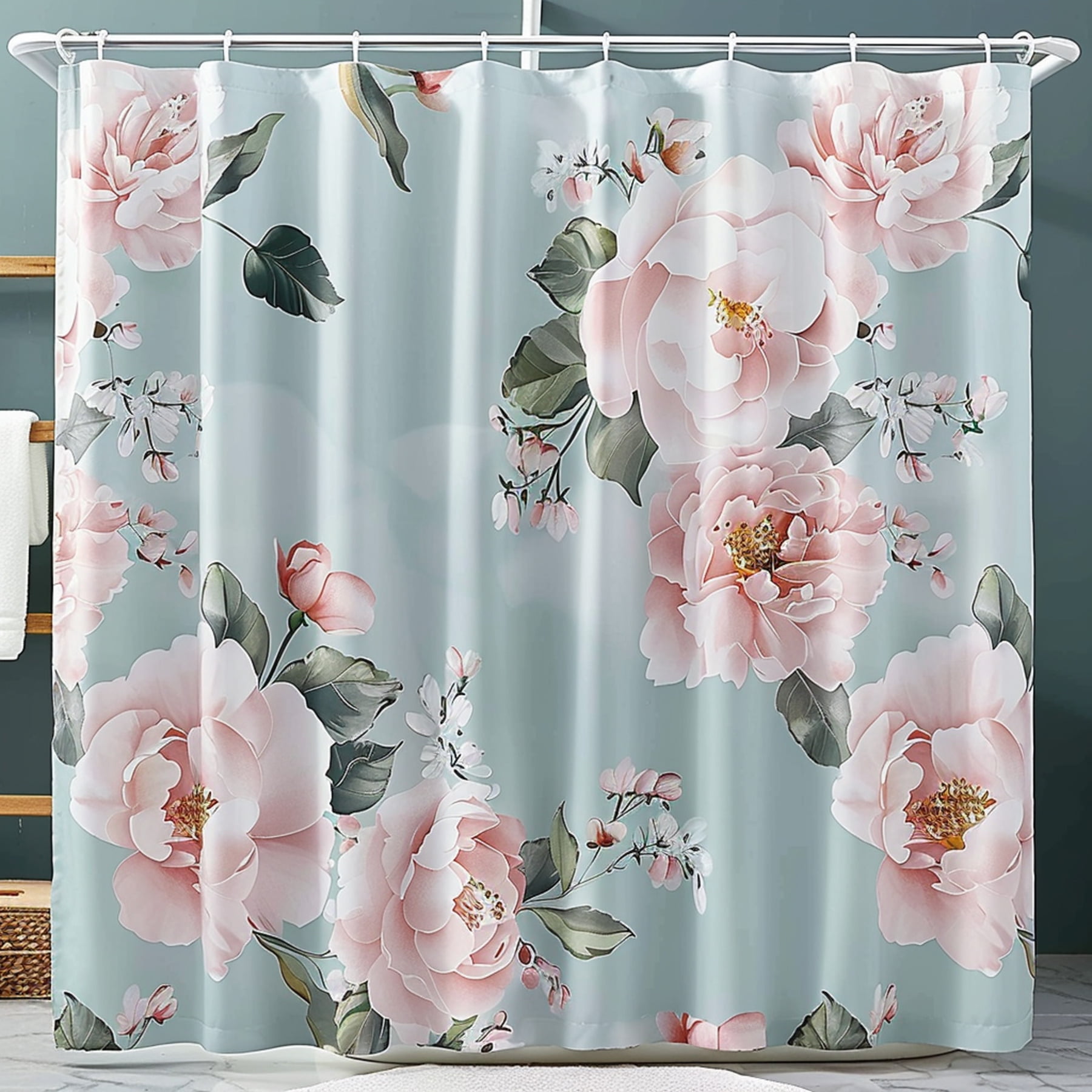 Boho Chic Floral Shower Curtain In Soft Pastels Waterresistant Fabric
