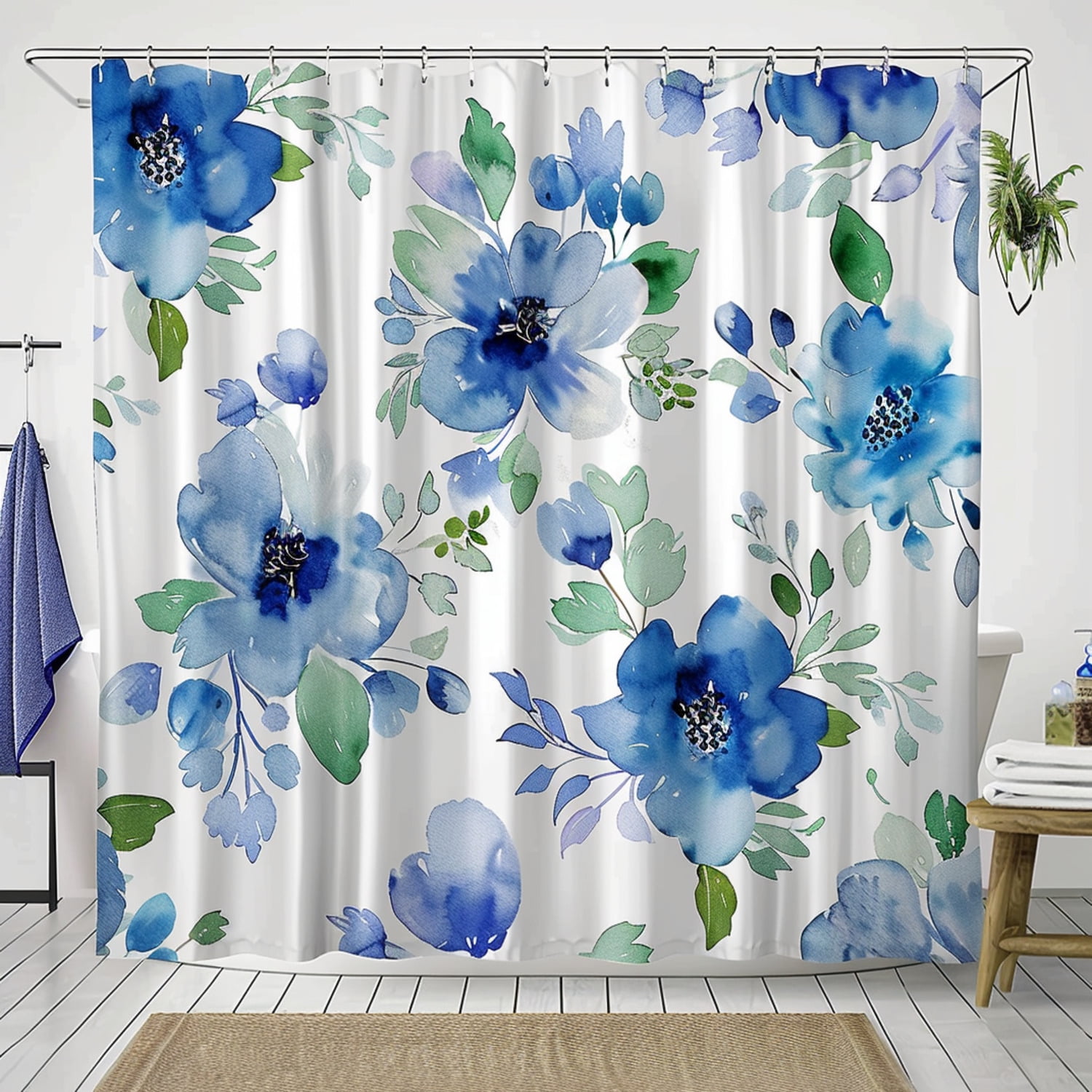 Boho Chic Floral Shower Curtain With Watercolor Design Industrial Style