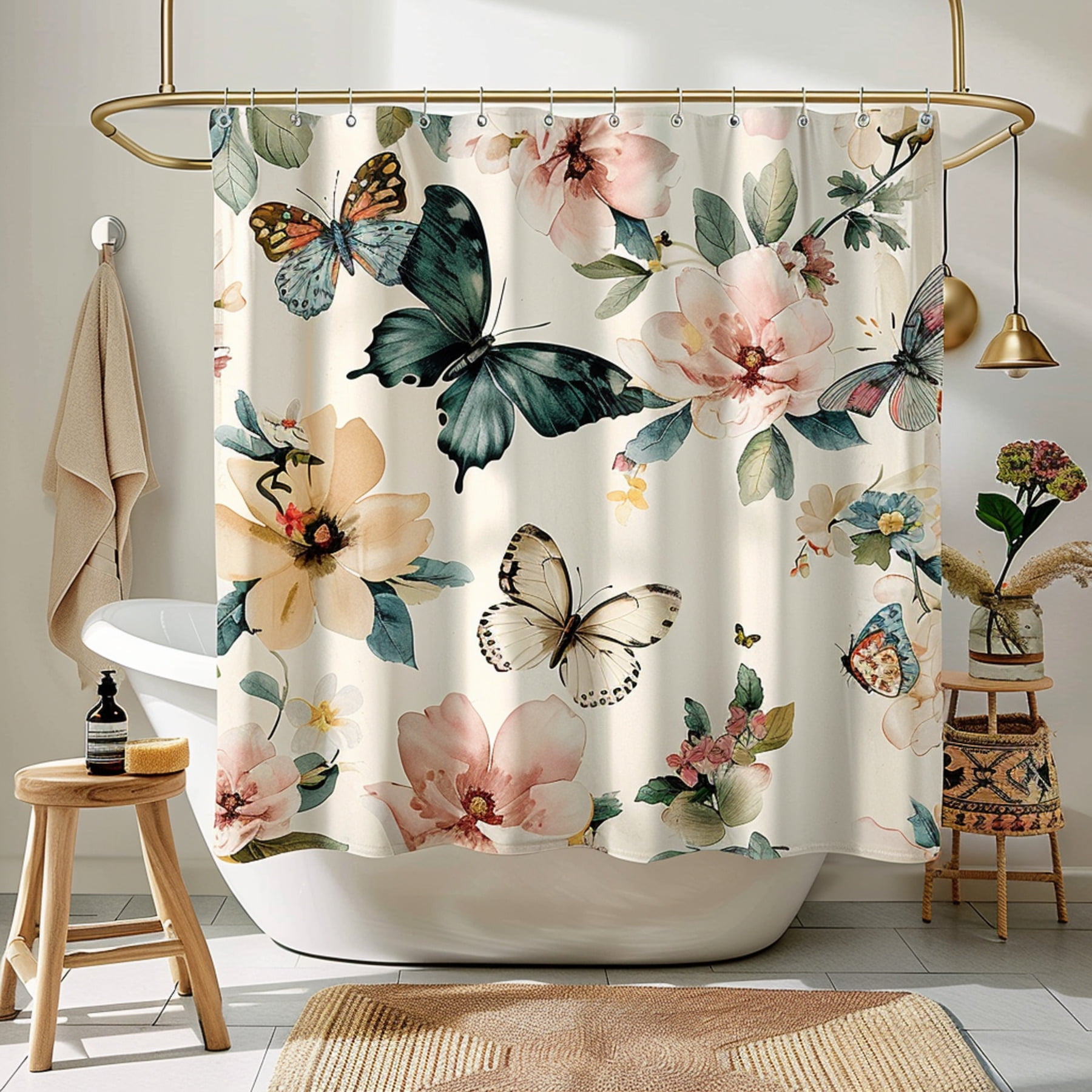 Boho Chic Floral Shower Curtain With White And Oil Lamp High Quality
