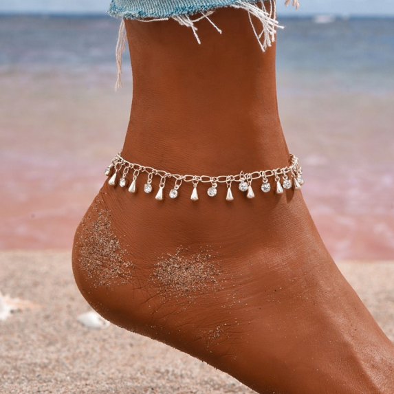 Boho Chic Gold Chain Anklet Handmade Diamond Drop Tassel Detail ...
